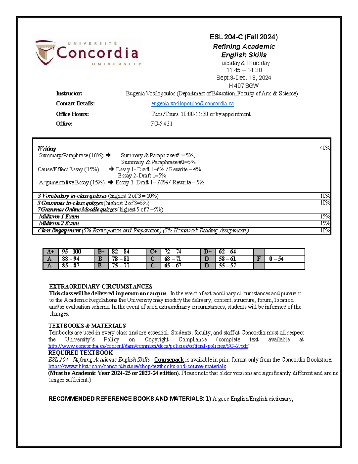 ESL 204 FALL 2024 Updated - ESL 204-C (Fall 2024) Refining Academic English Skills Tuesday ...