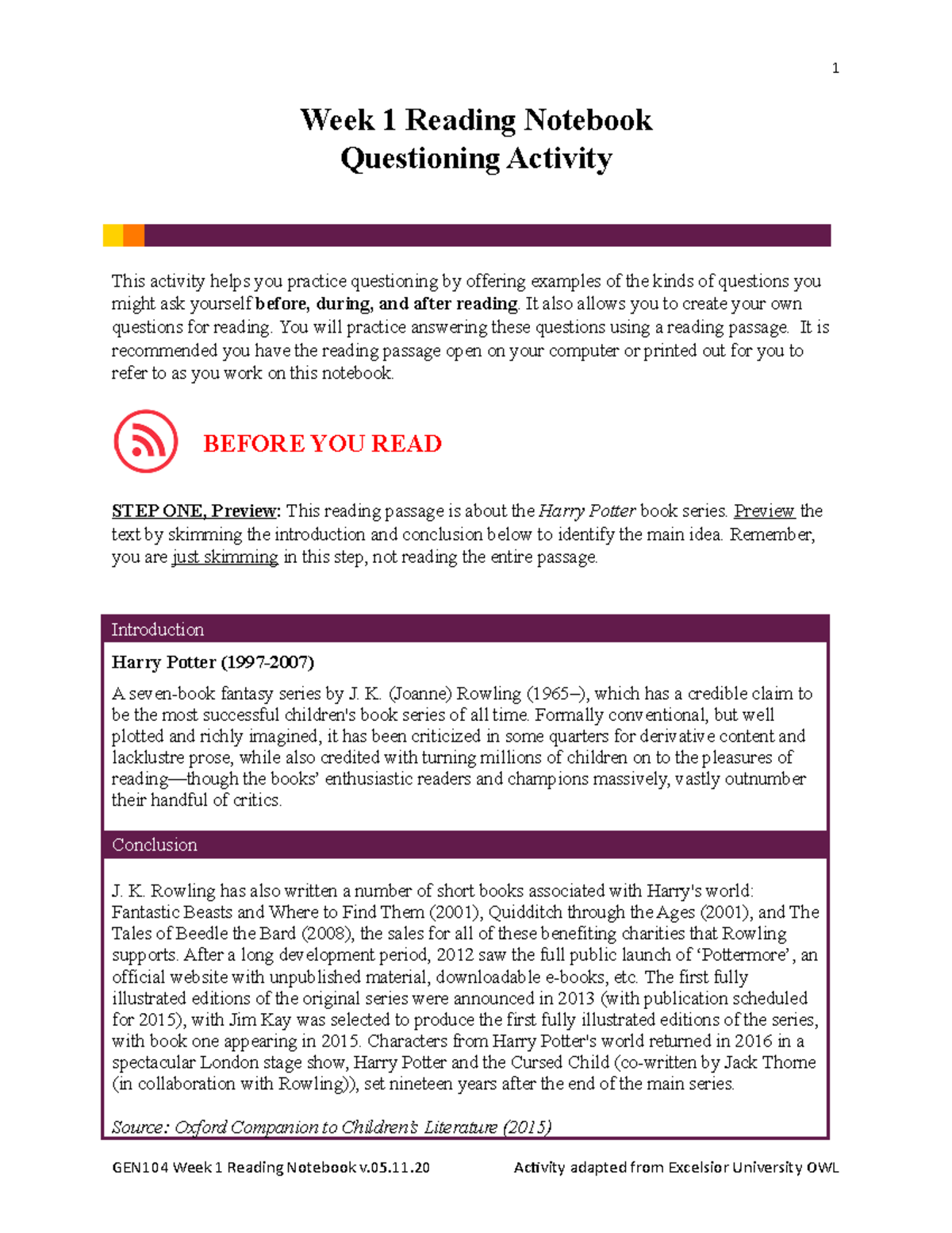 Week 1 Reading Notebook - 1 Week 1 Reading Notebook Questioning ...