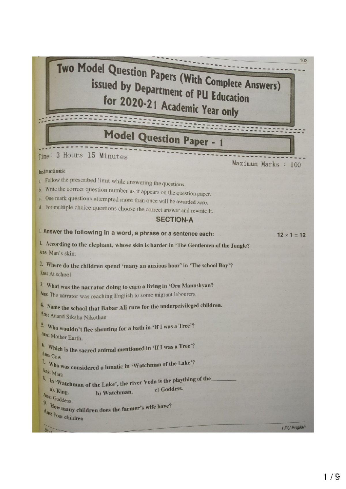English Assignment-1 - 103 Two Model Question Papers (With Complete ...