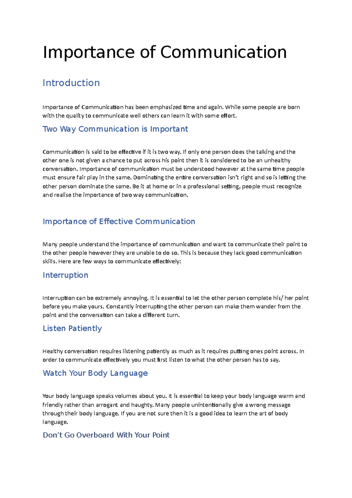 Document - Useful - Importance of Communication Introduction Importance ...
