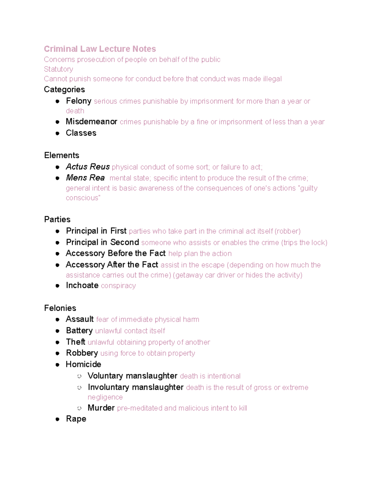 Intro to Law Criminal Law Lecture - Criminal Law Lecture Notes Concerns ...