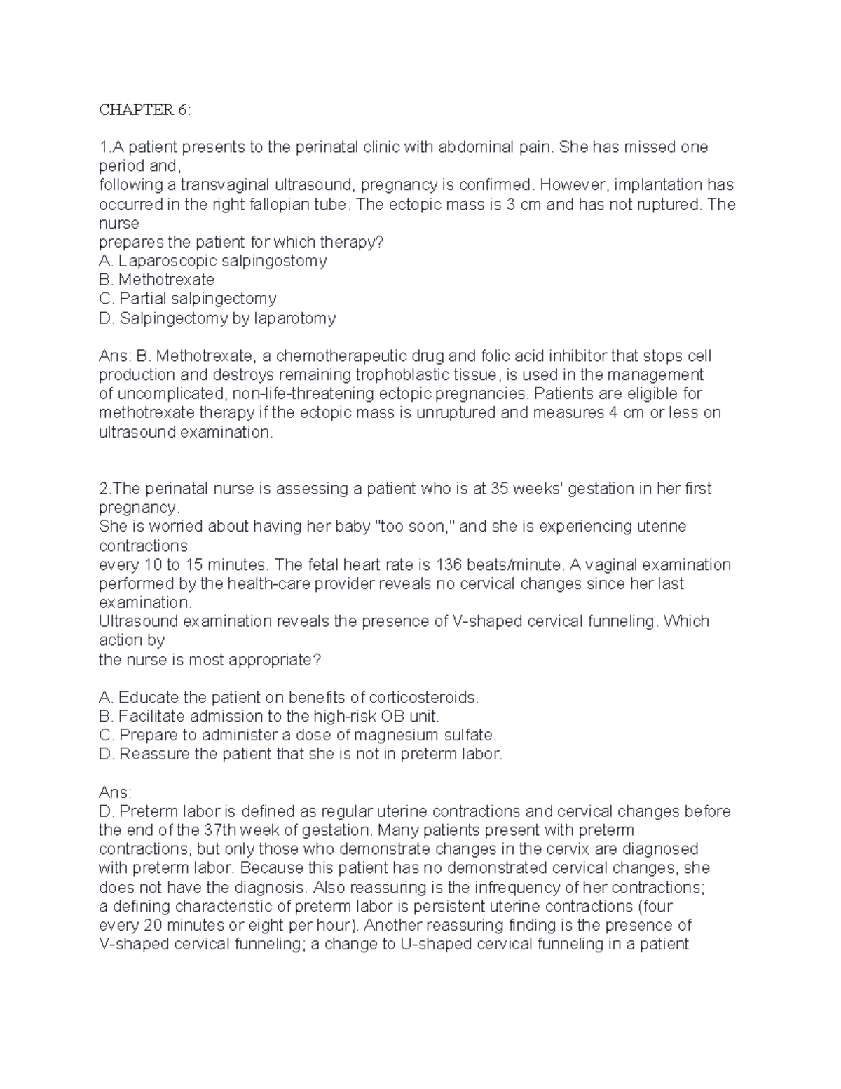 Ch. 6 Caring for the Woman Experiencing Complications During Pregnancy - CHAPTER 6: 1 patient ...