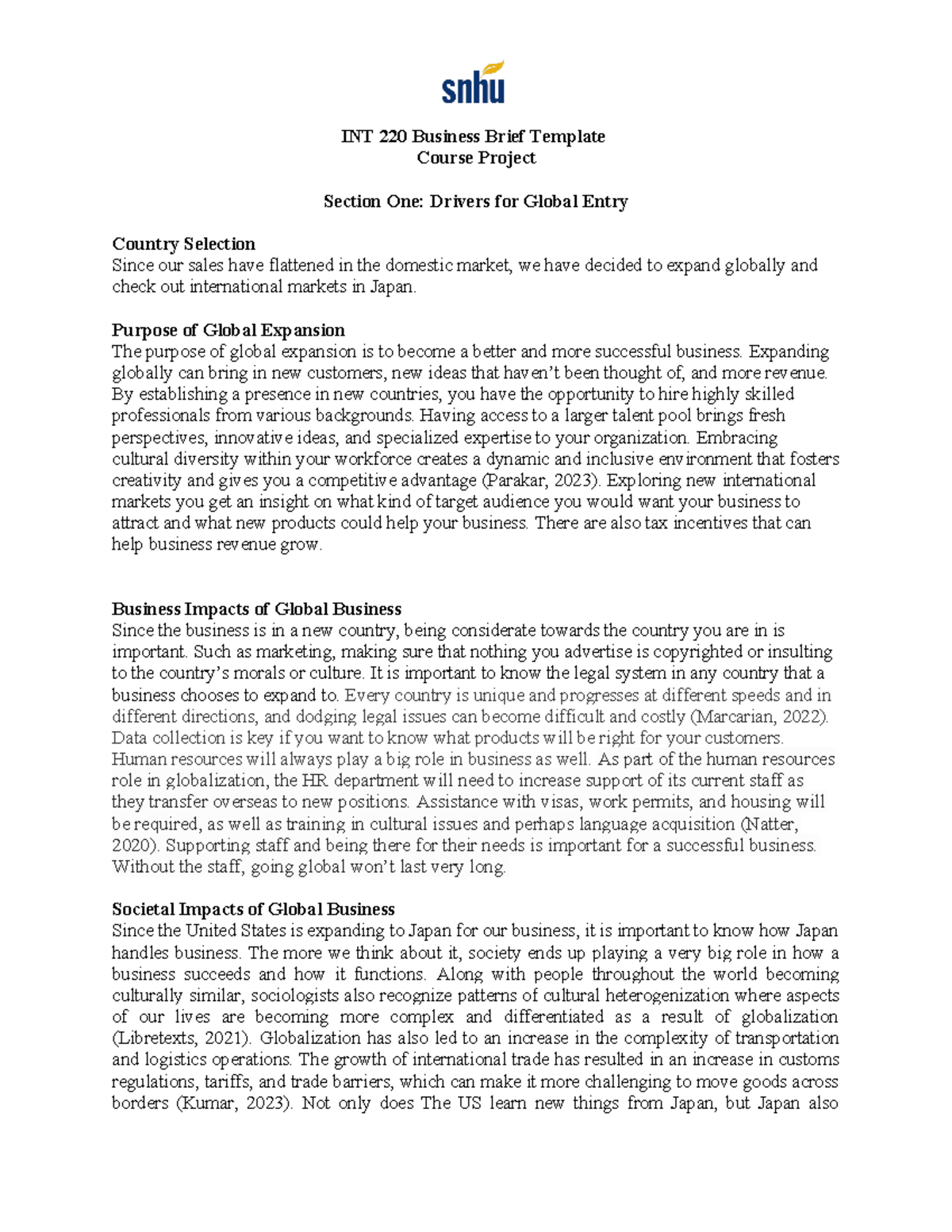 INT 220 Business Brief Template - INT 220 Business Brief Template ...