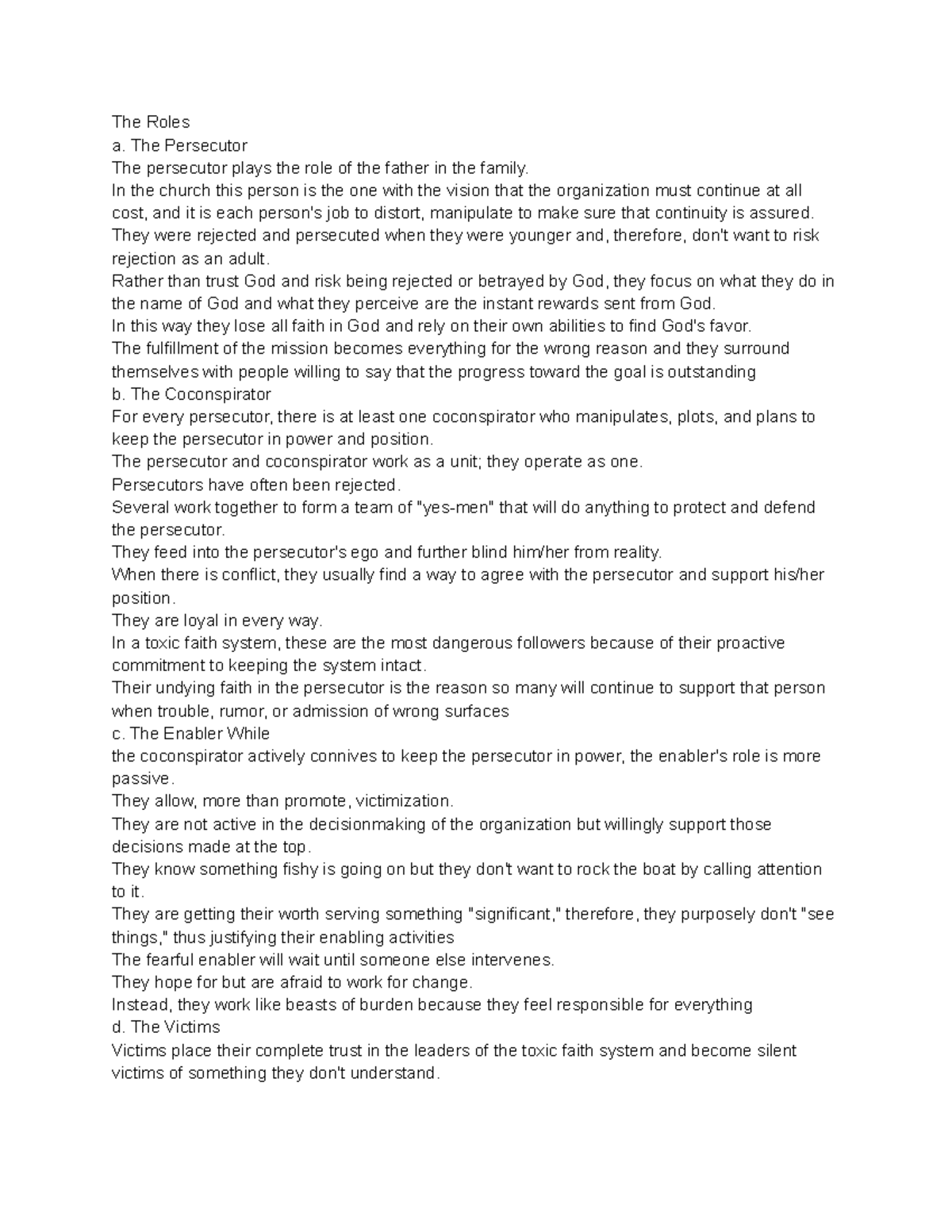 Wk2 Pt4 - Powerpoint Notes - The Roles a. The Persecutor The persecutor ...