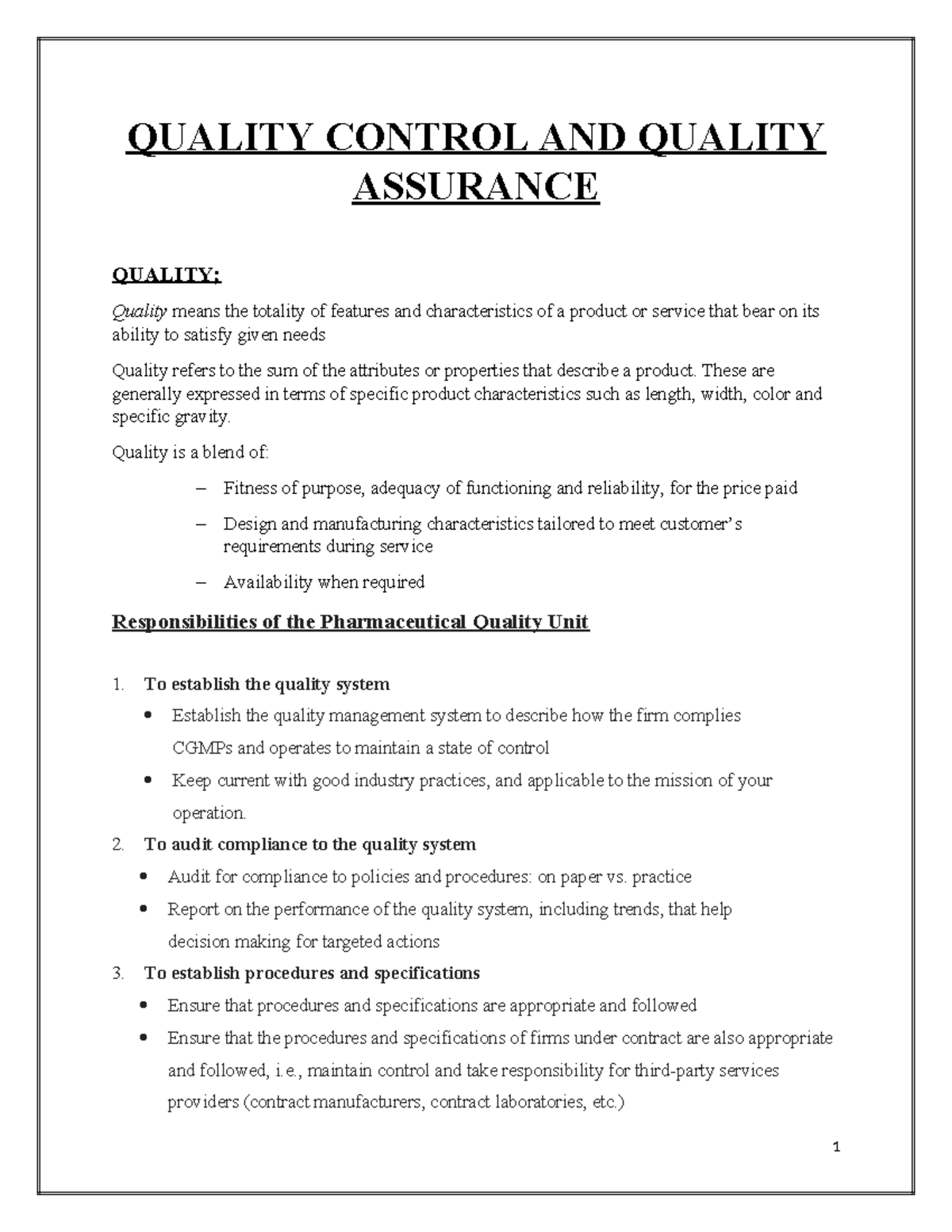 405631406 Quality Control AND Quality Assurance docx - QUALITY CONTROL ...