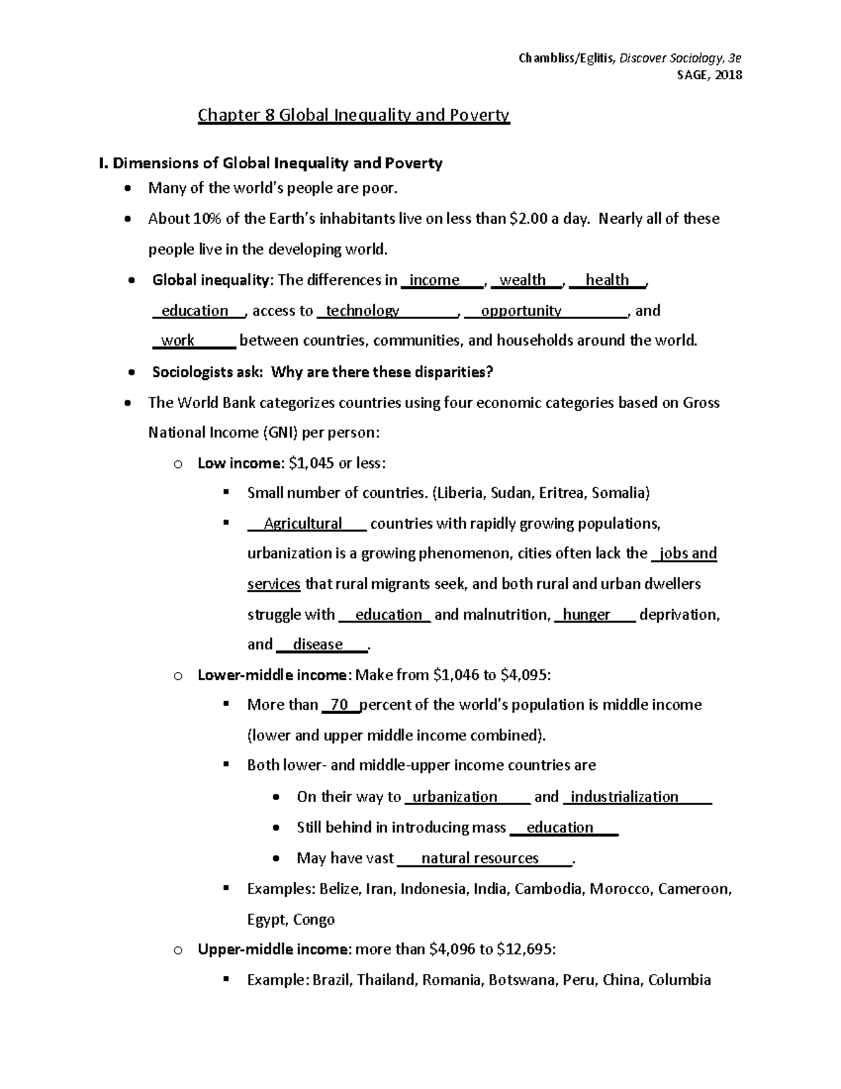 Ch 8 Global Inequality notes Students 1 - SAGE, 2018 Chapter 8 Global ...