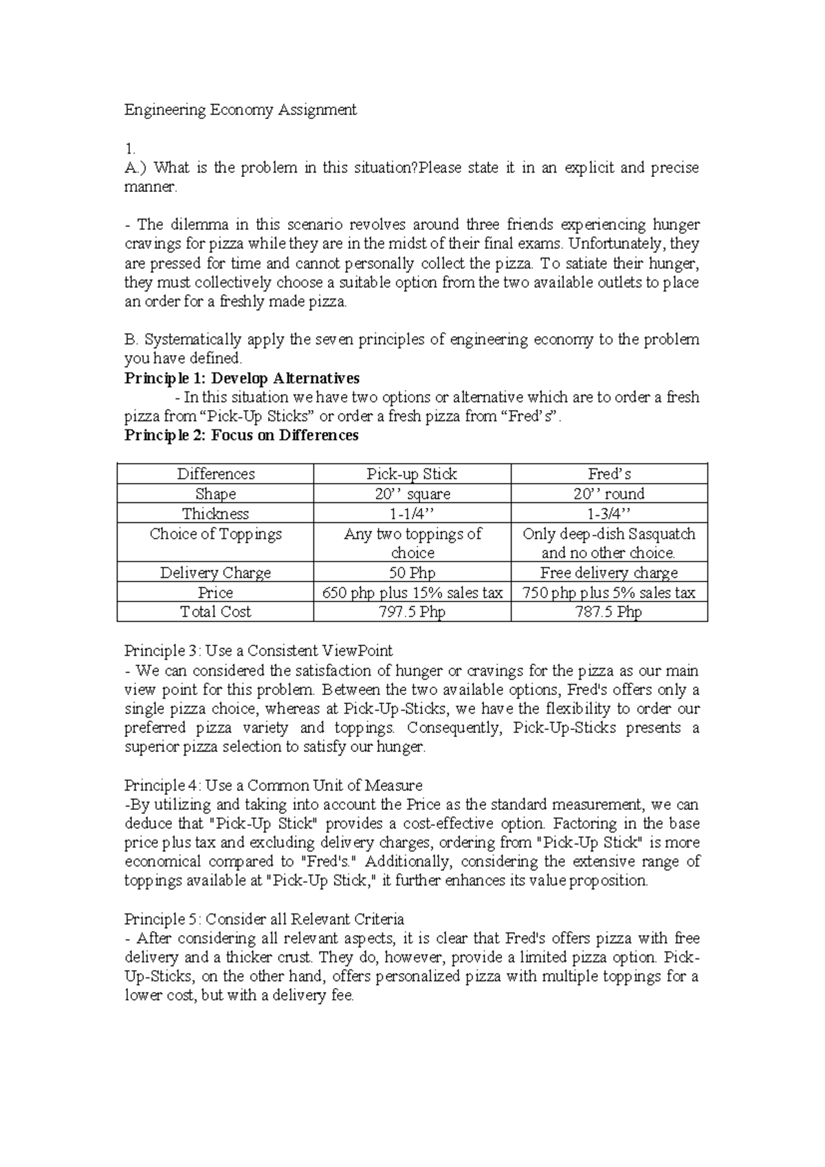Engineering Economy Assignment - A.) What is the problem in this ...
