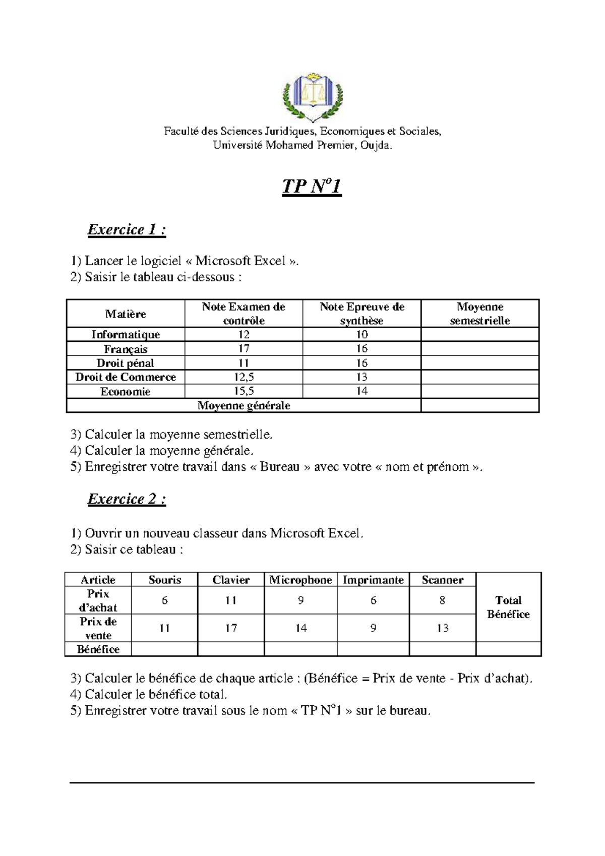 TP No1 - Good - Faculté des Sciences Juridiques, Economiques et ...