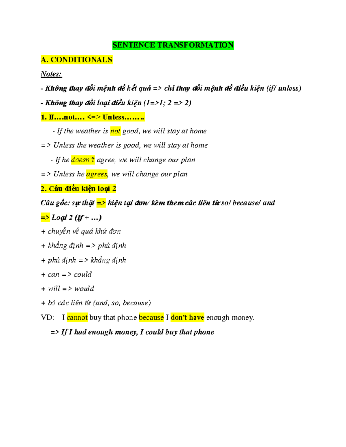 (KEY) sentence transformation (conditional) - SENTENCE TRANSFORMATION A ...
