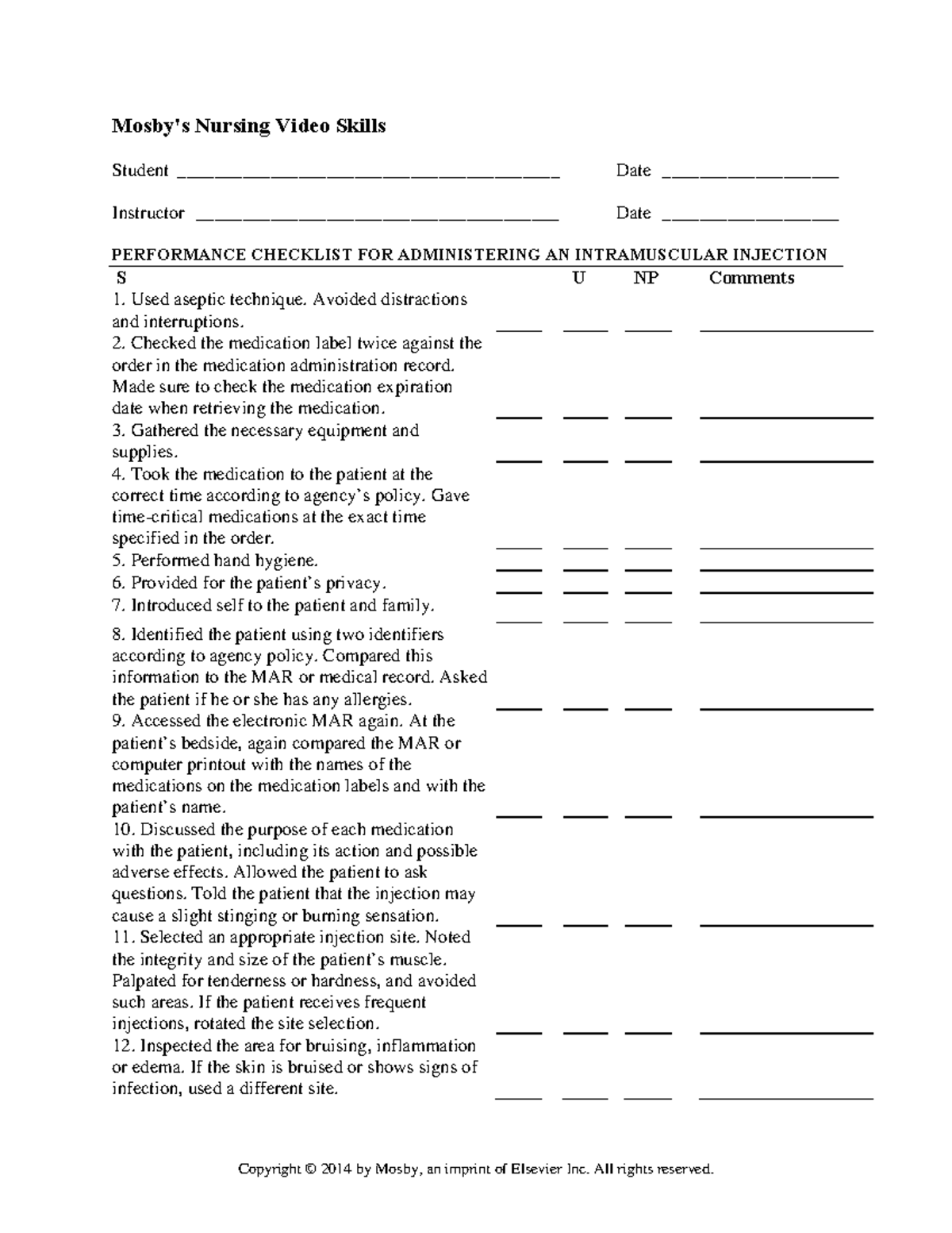 Administering Intramuscular Injections-checklist - Copyright © 2014 by ...