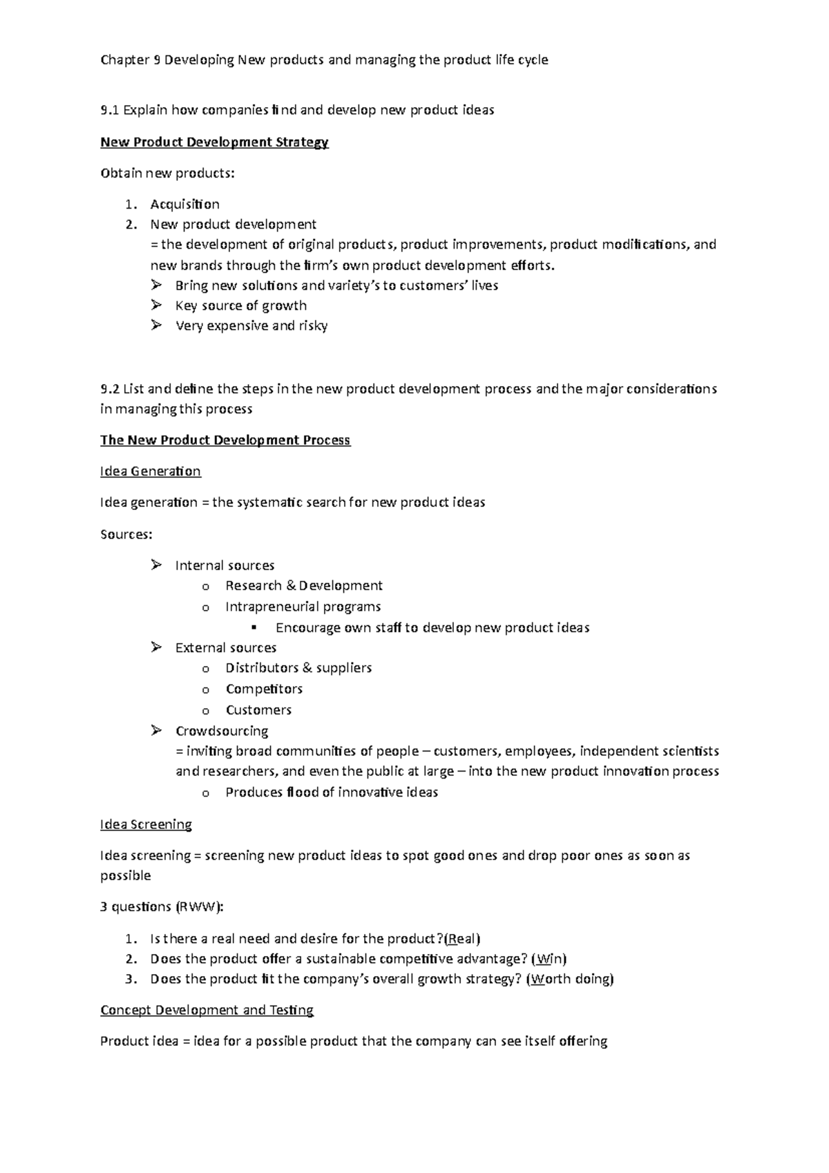 Chapter 9 developing new products and managing the product life cycle ...