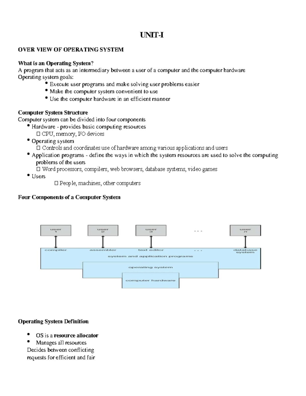 Unit 1 - cOMPLETE NOTES FOR OPEARATING SYSTEM - UNIT-I OVER VIEW OF ...