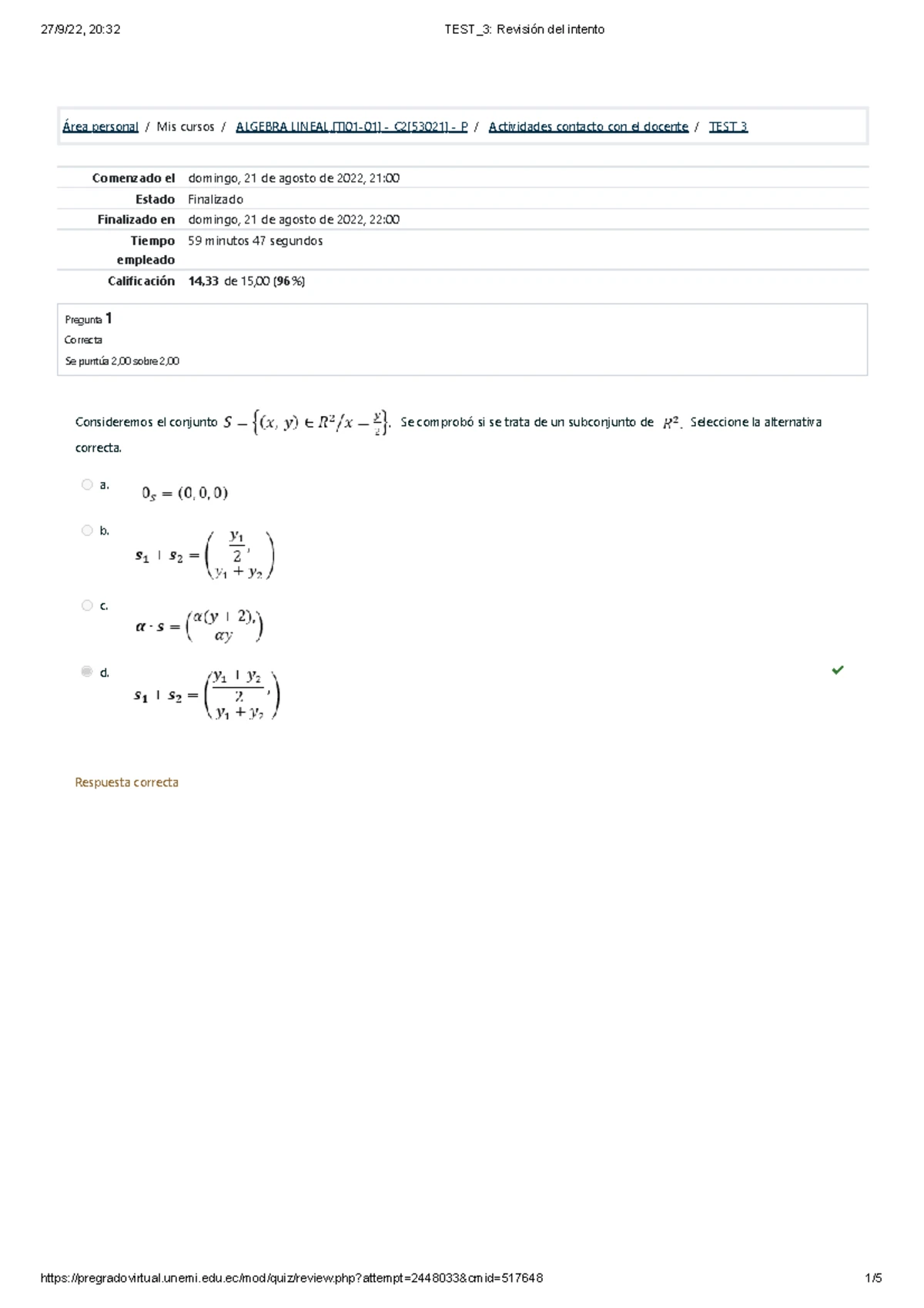 Examen 2 Revisión del intento - ALGEBRA LINEAL - [TI01-01] - C6 - TICS ...