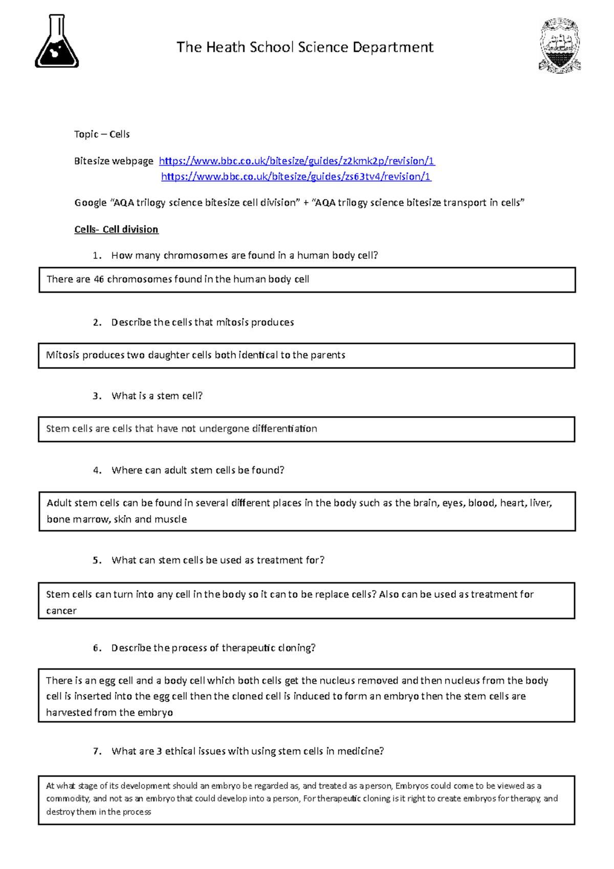 Cell Biology 2 (1)~katie - Topic – Cells Bitesize webpage bbc.co ...