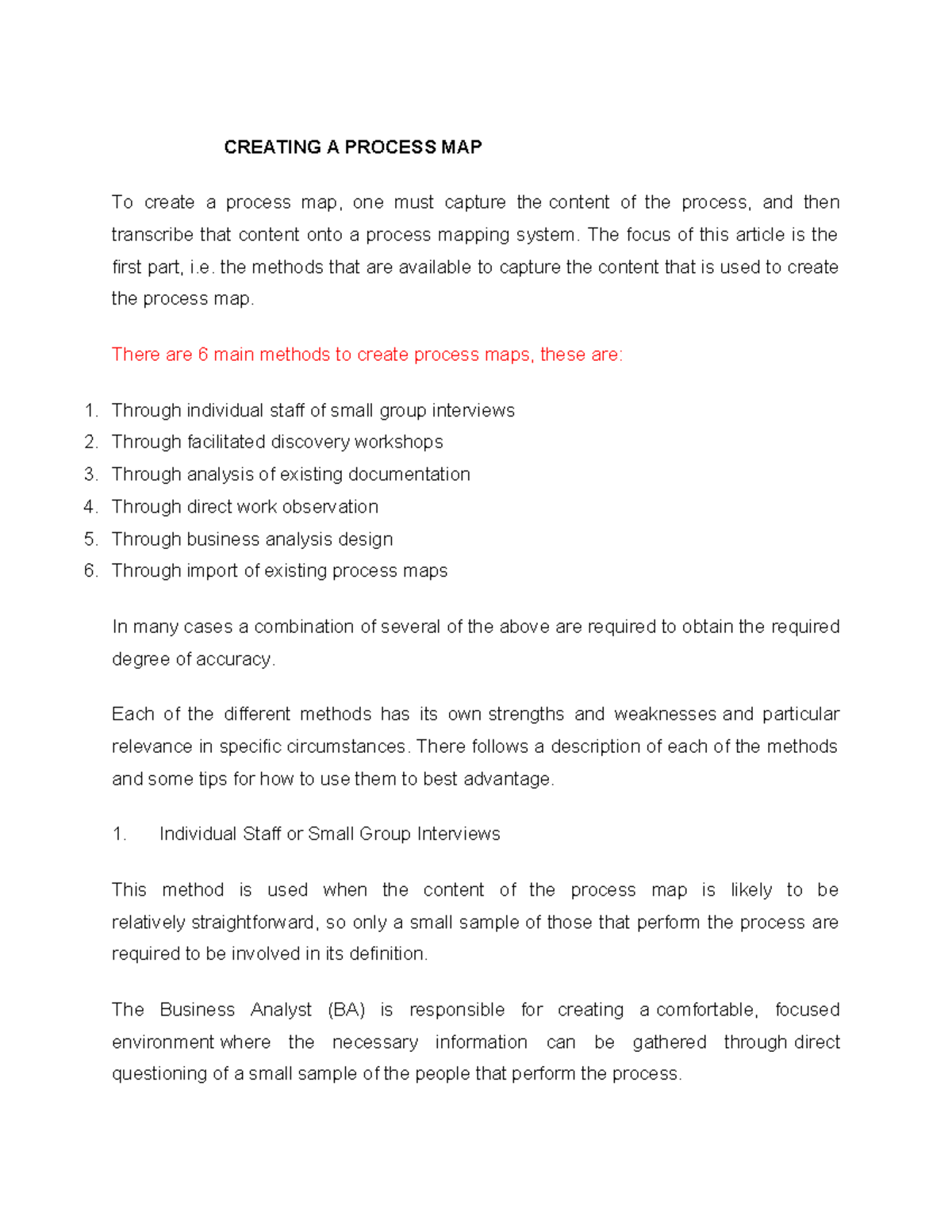 Creating A Process MAP - CREATING A PROCESS MAP To create a process map ...