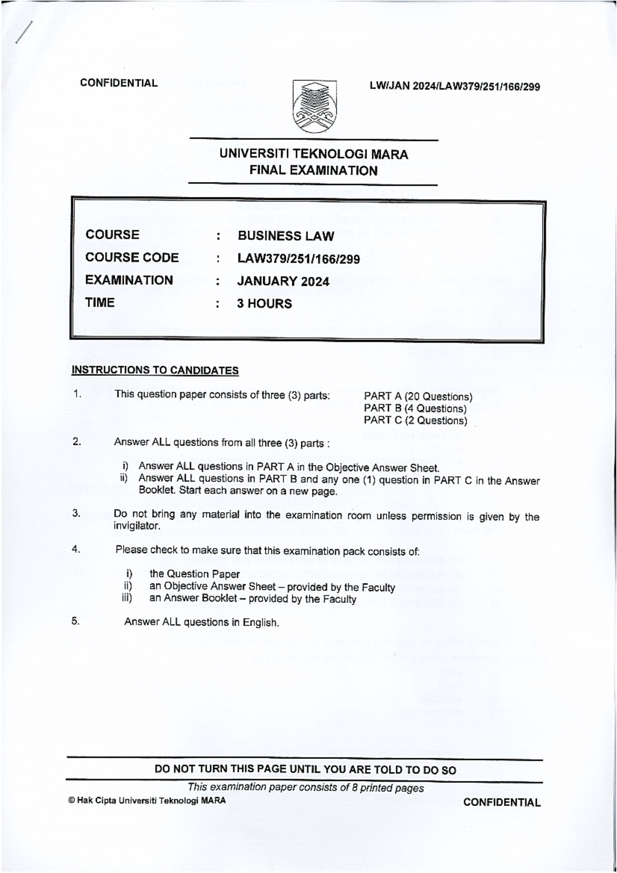 Final exam questions-15022024122201 - CONFIDENTIAL UNIVERSITI TEKNOLOGI MARA FINAL EXAMINATION ...