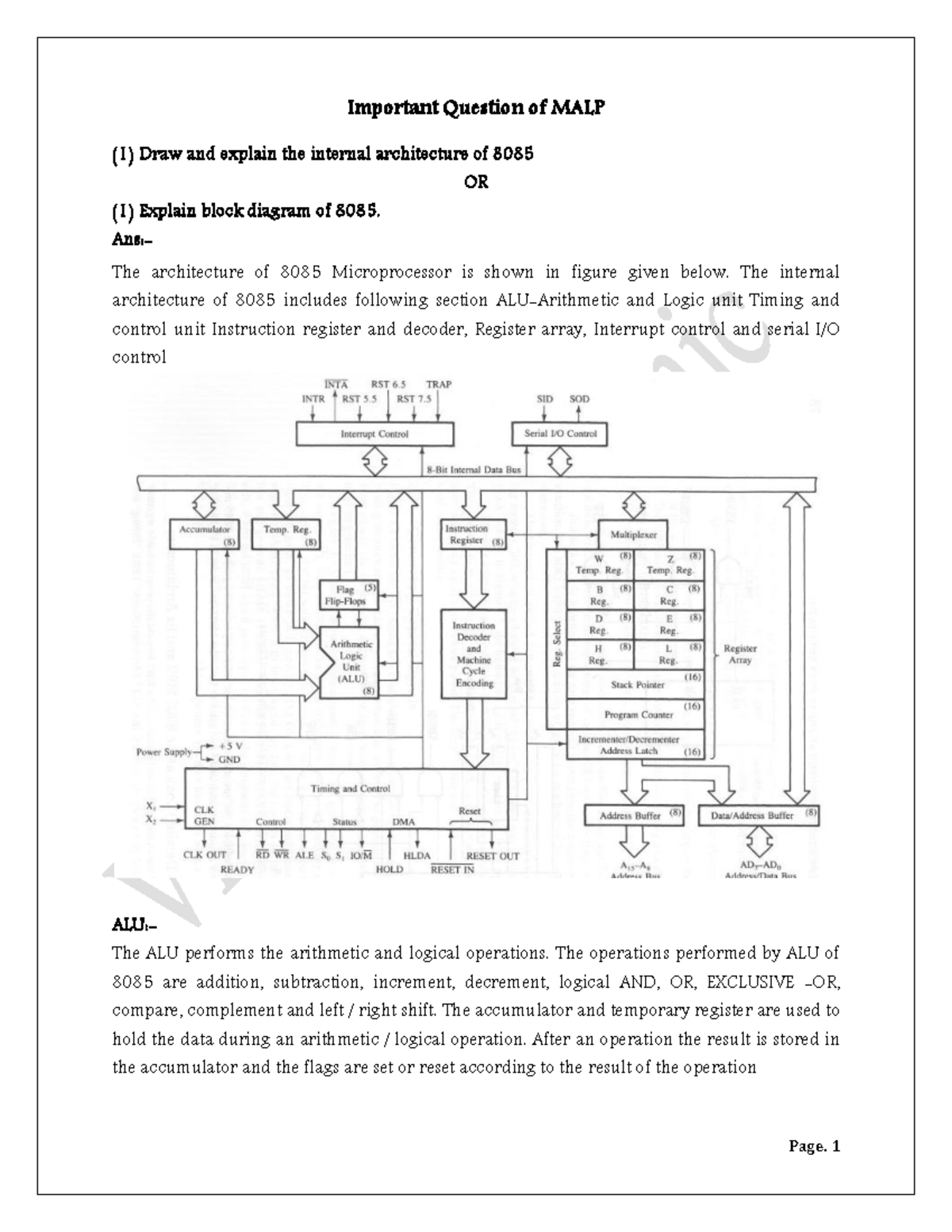 Malp - Important Question of MALP (1) Draw and explain the internal ...