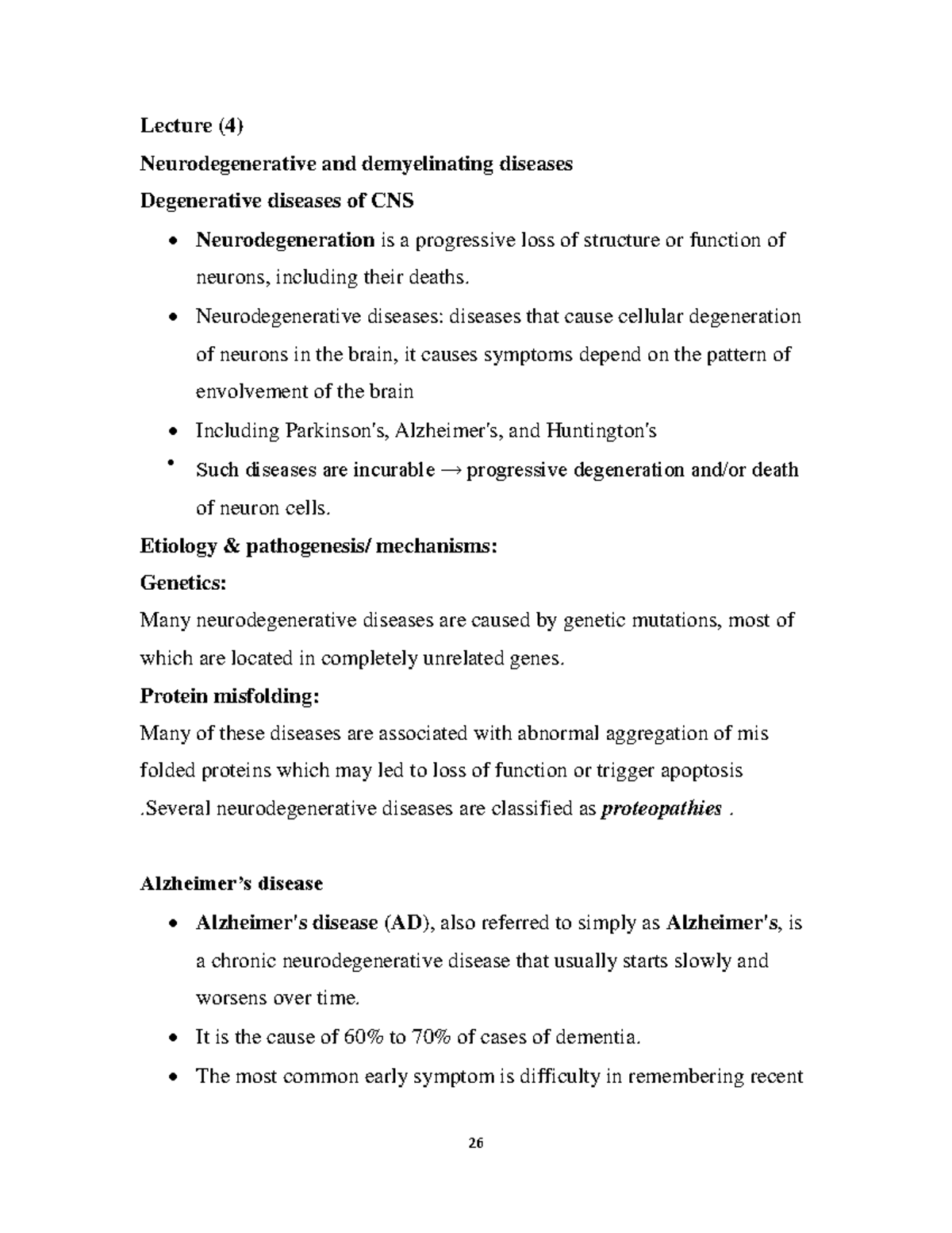 NEU patho-Neurodegenerative and demyelinating diseases - Lecture (4 ...