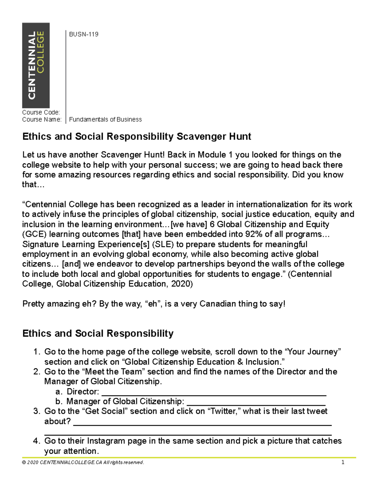 BUSN119 - Week 5 - Scavenger Hunt Ethics and Social Responsibility ...