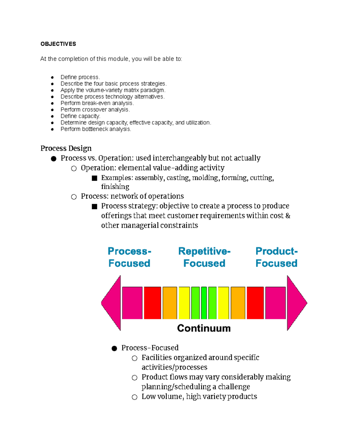 Module 4 Process Capacity Design - OBJECTIVES At the completion of this ...