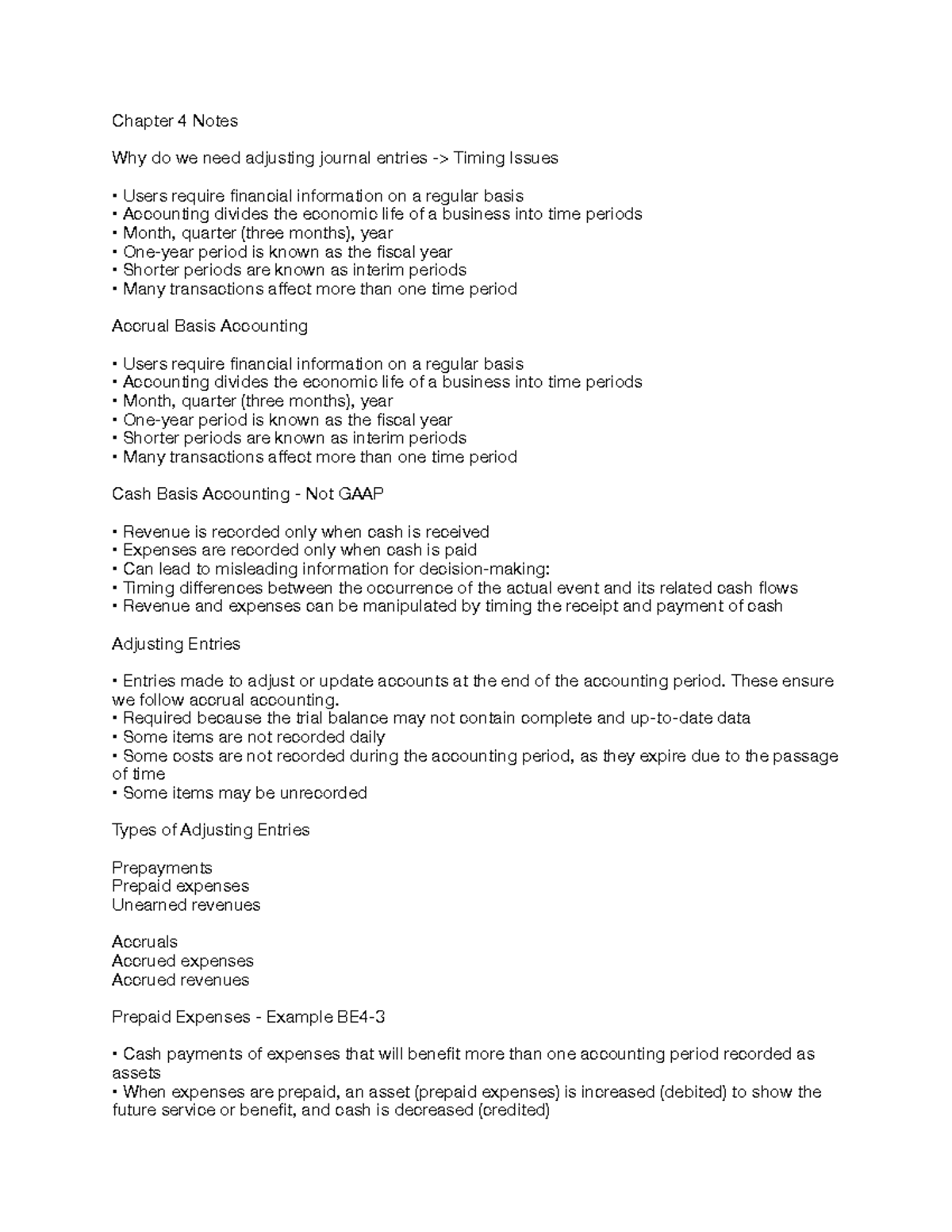 Accounting Chapter 4 notes - Chapter 4 Notes Why do we need adjusting ...