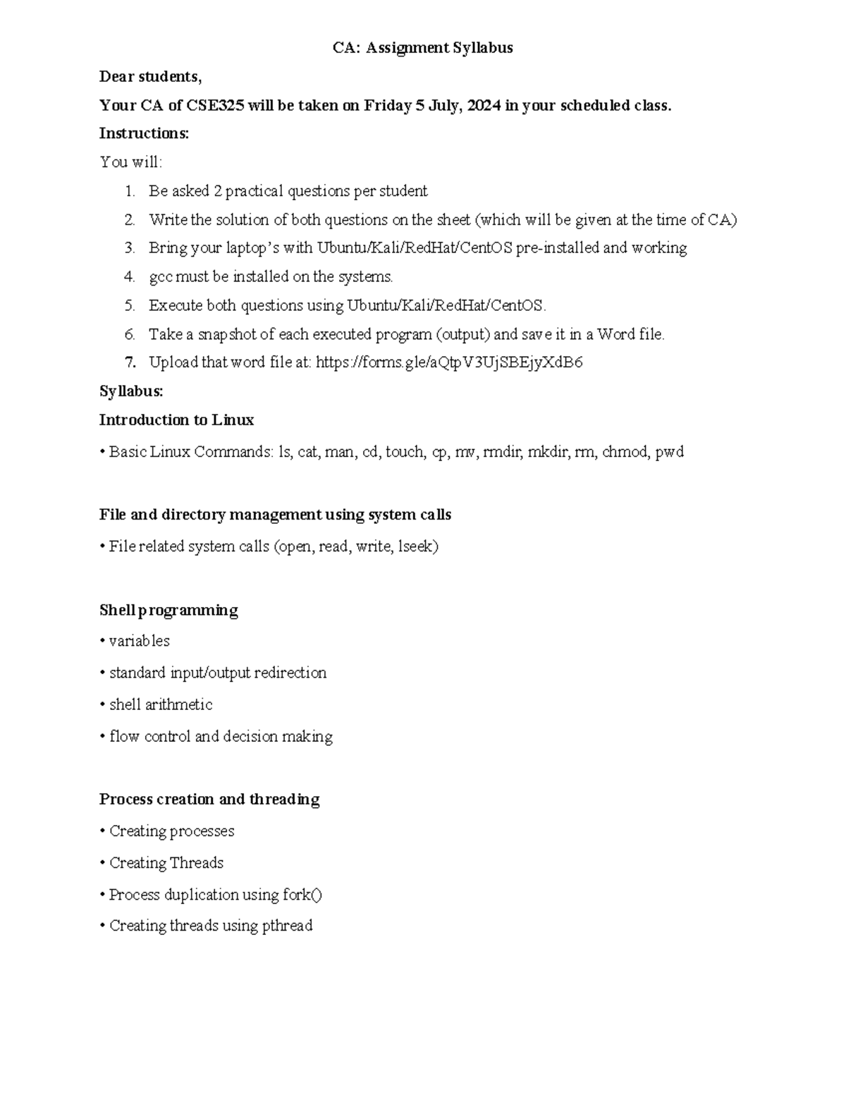 A2048434547 20506 1 2024 Summer Term CSE325 CA1 Syllabus - CA: Assignment Syllabus Dear students ...