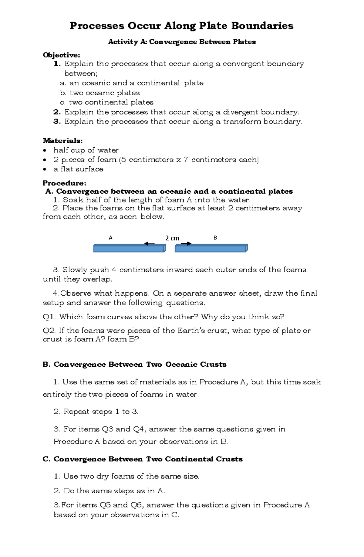 Processes Occur Along Plate Boundaries Activity 5 - an oceanic and a ...