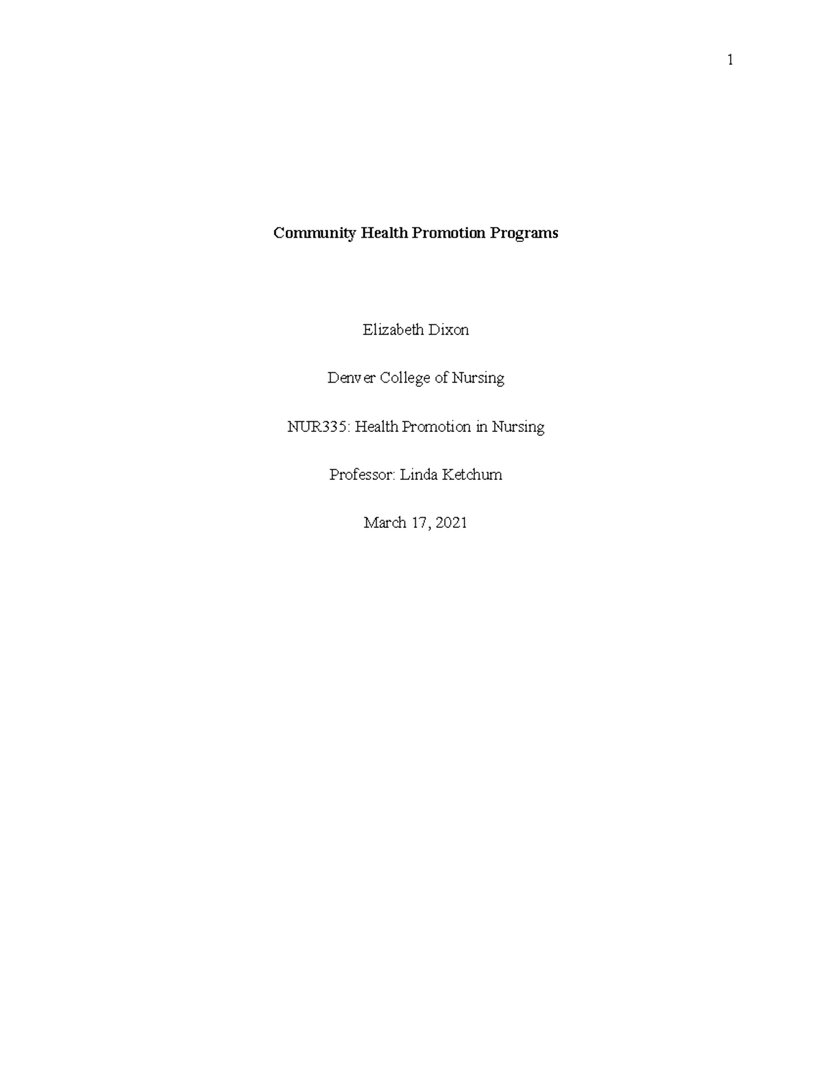 Community Health Promotion Programs - Community Health Promotion ...