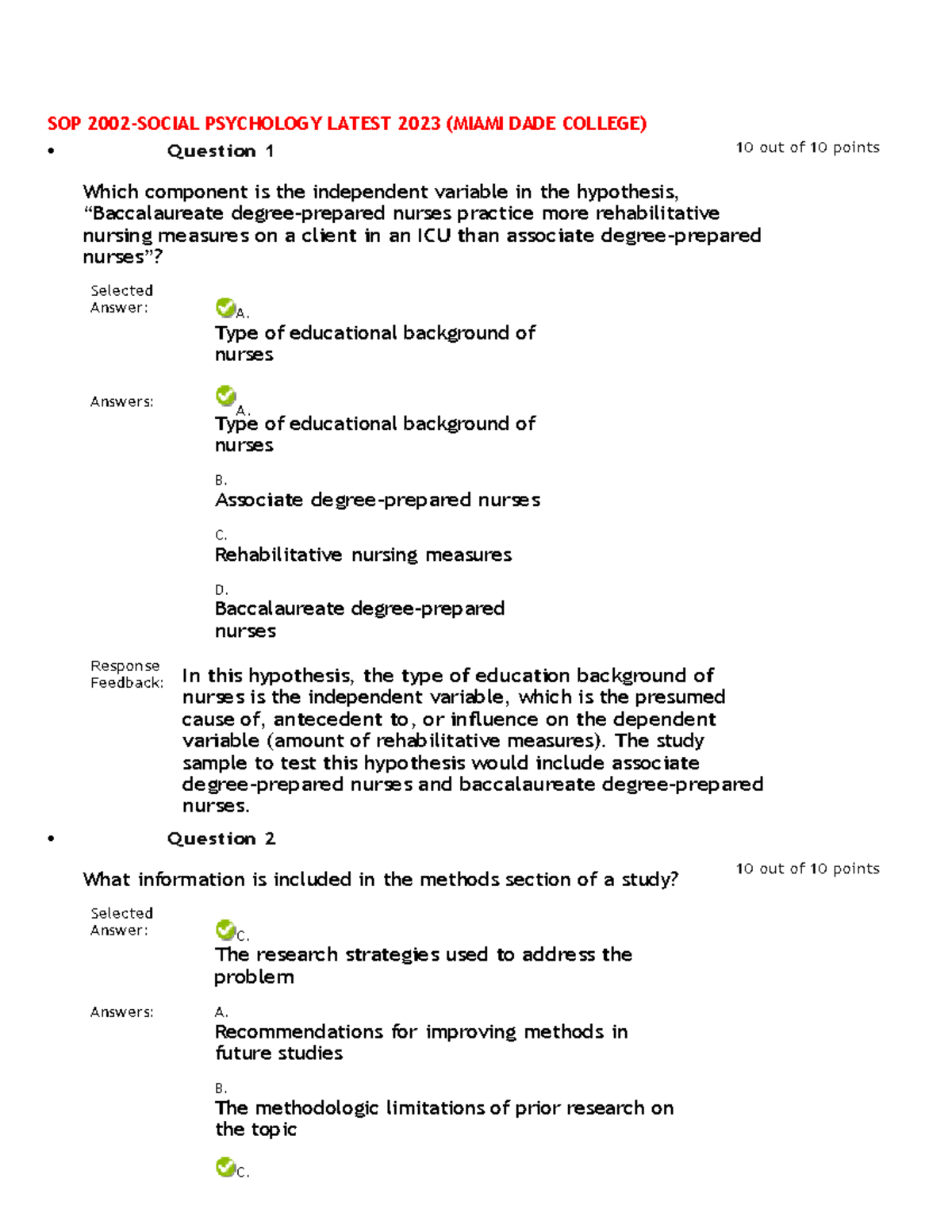 SOP 2002- Social Psychology Latest 2023 ( Miami DADE College) - SOP ...