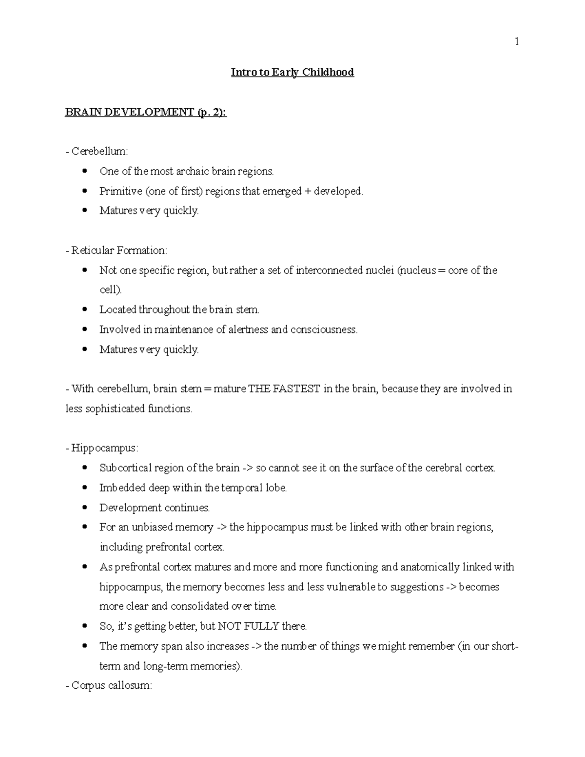 Intro to Early Childhood ( Notes) - Intro to Early Childhood BRAIN ...