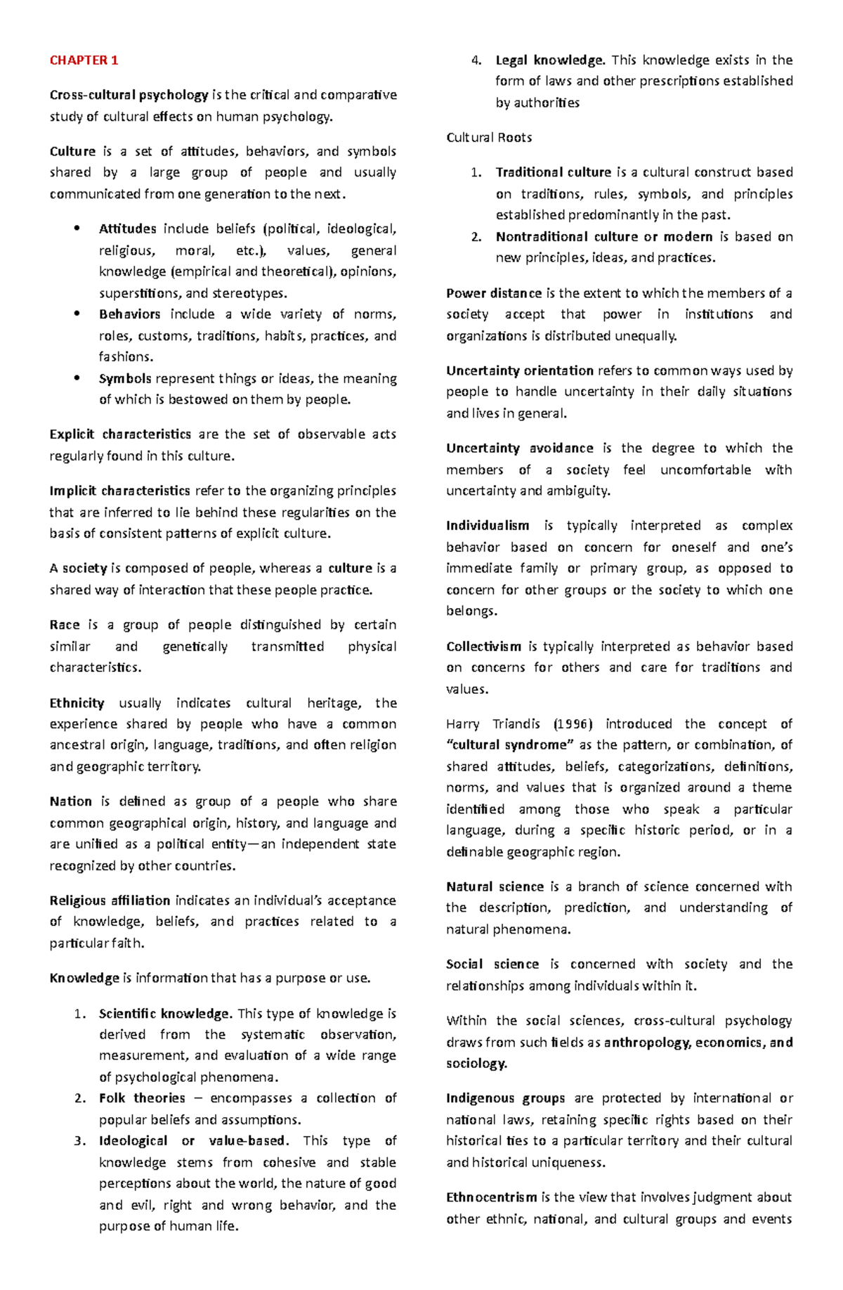 Chapter 01 to Chapter 04 Cross-Cultural Psychology Critical Thinking ...