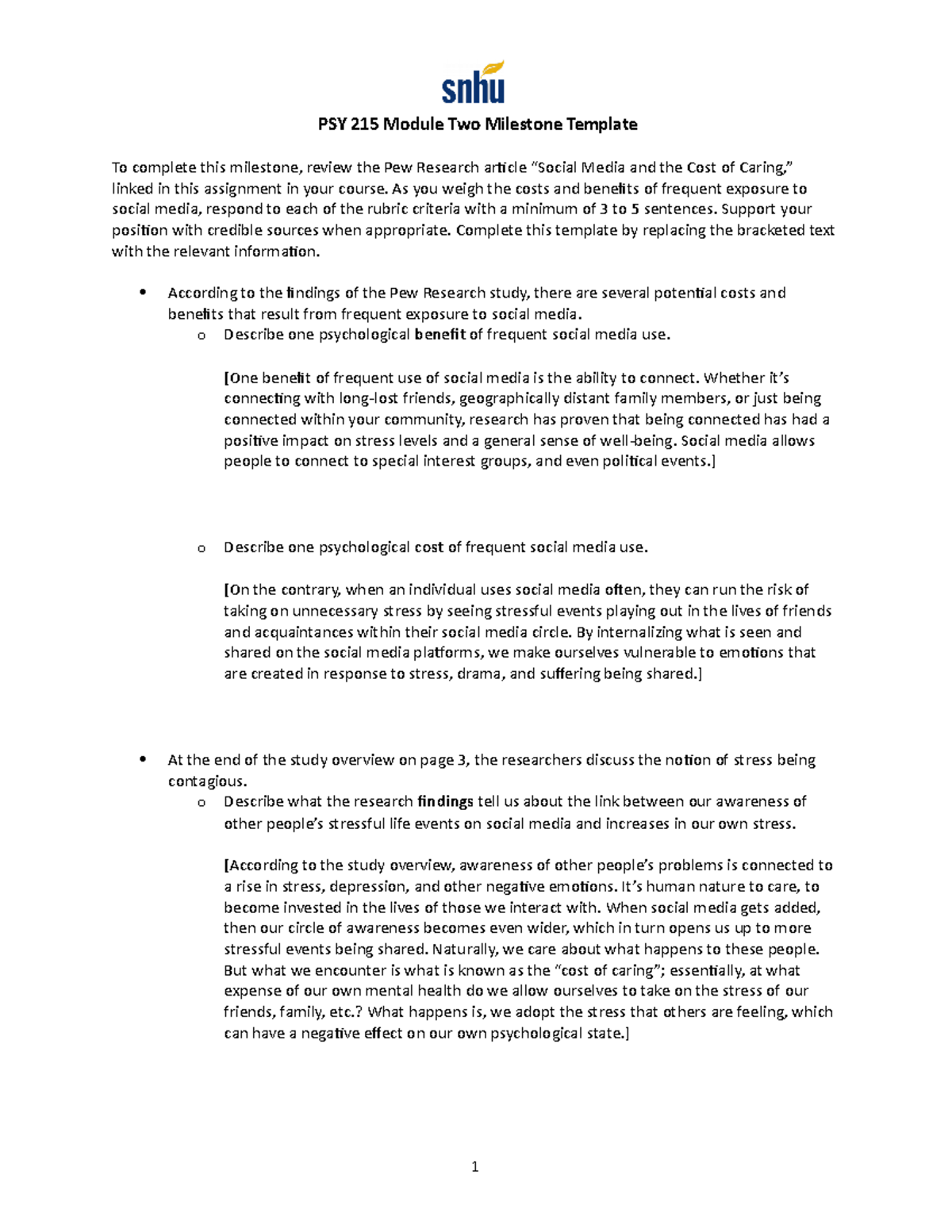 PSY 215 Module Two Milestone Template - As you weigh the costs and ...