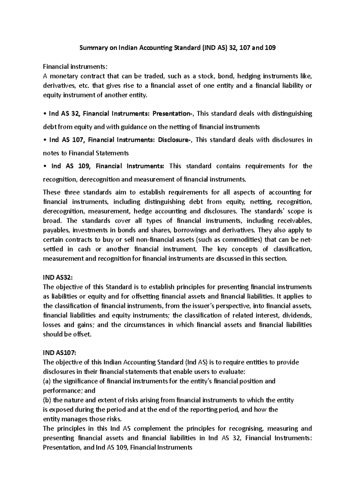 Indas 32 107 109 - Summary on Indian Accounting Standard (IND AS) 32 ...