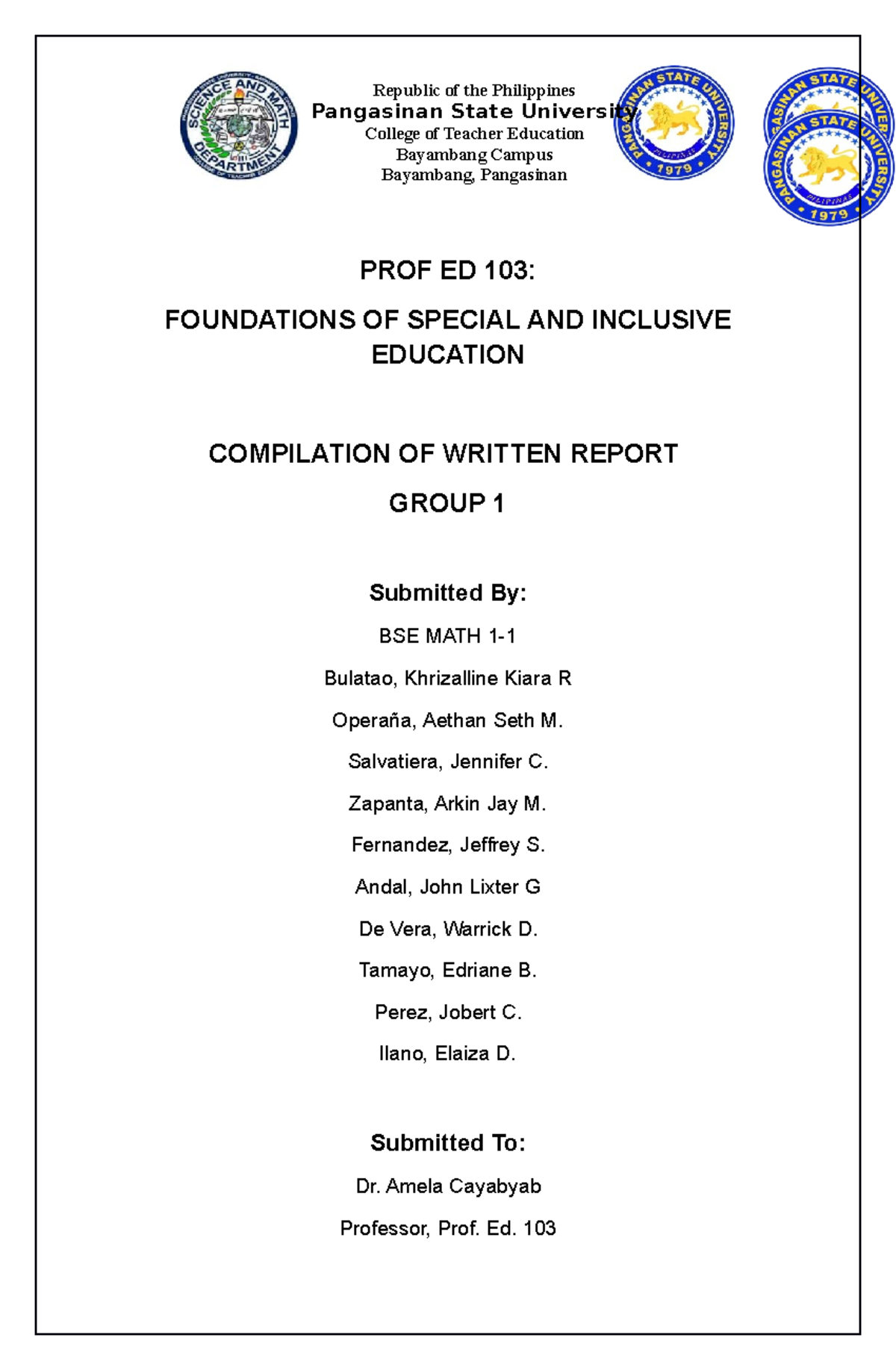 Group I PROD ED 103 Written Report 3 - Pangasinan State University ...