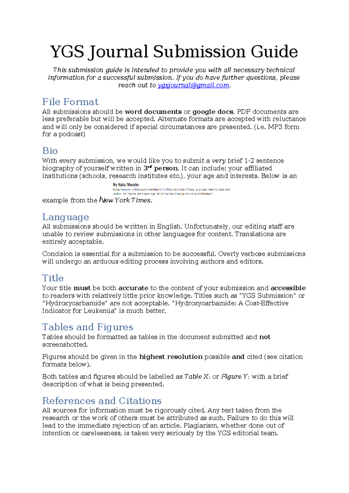 YGS Journal Submission Guide - If you do have further questions, please ...