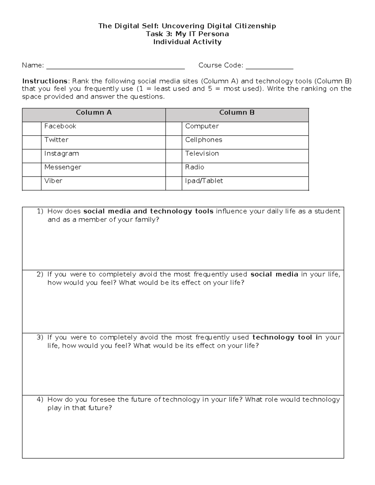 Task13 The Digital Self (1) - Copy - The Digital Self: Uncovering ...