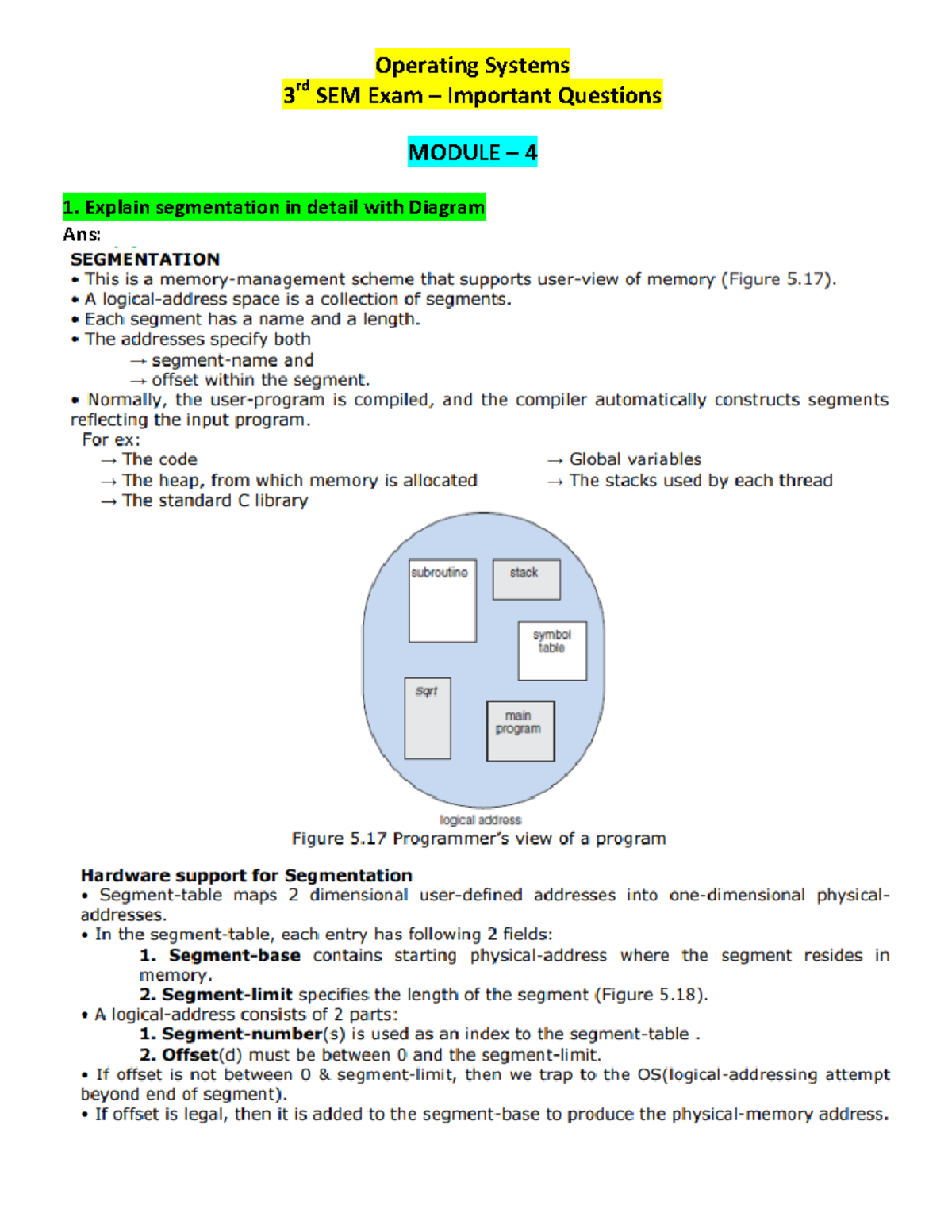 OS Important M-4 - Operating Systems 3 ####### rd SEM Exam – Important Questions MODULE – 4 1 ...