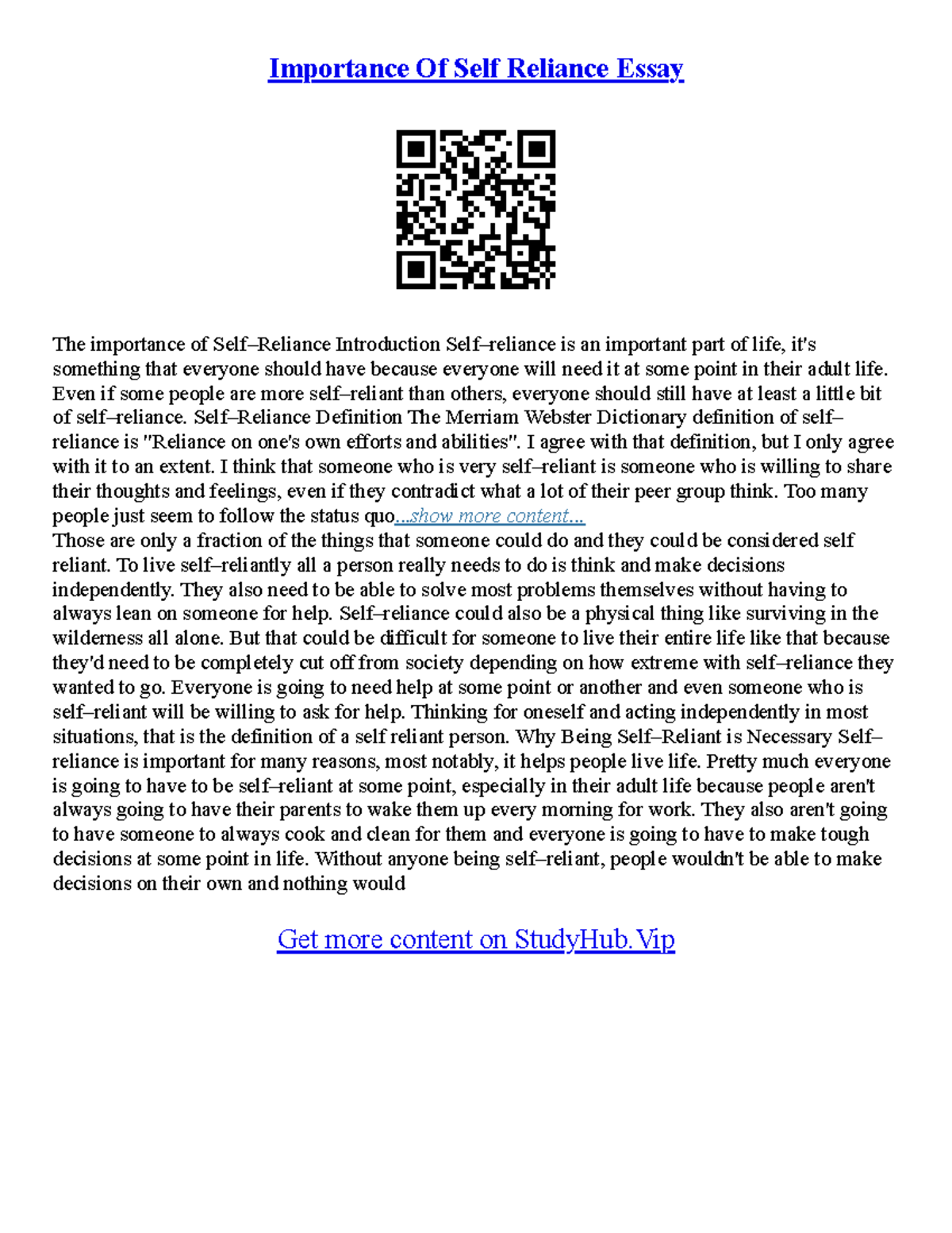 Examples Of Self Introduction Essay - Importance Of Self Reliance Essay ...