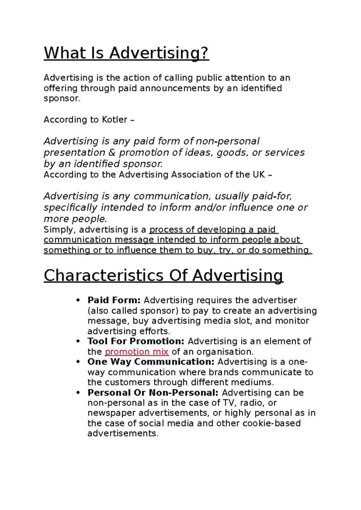AM UNIT 1 - Notes - What Is Advertising? Advertising is the action of ...