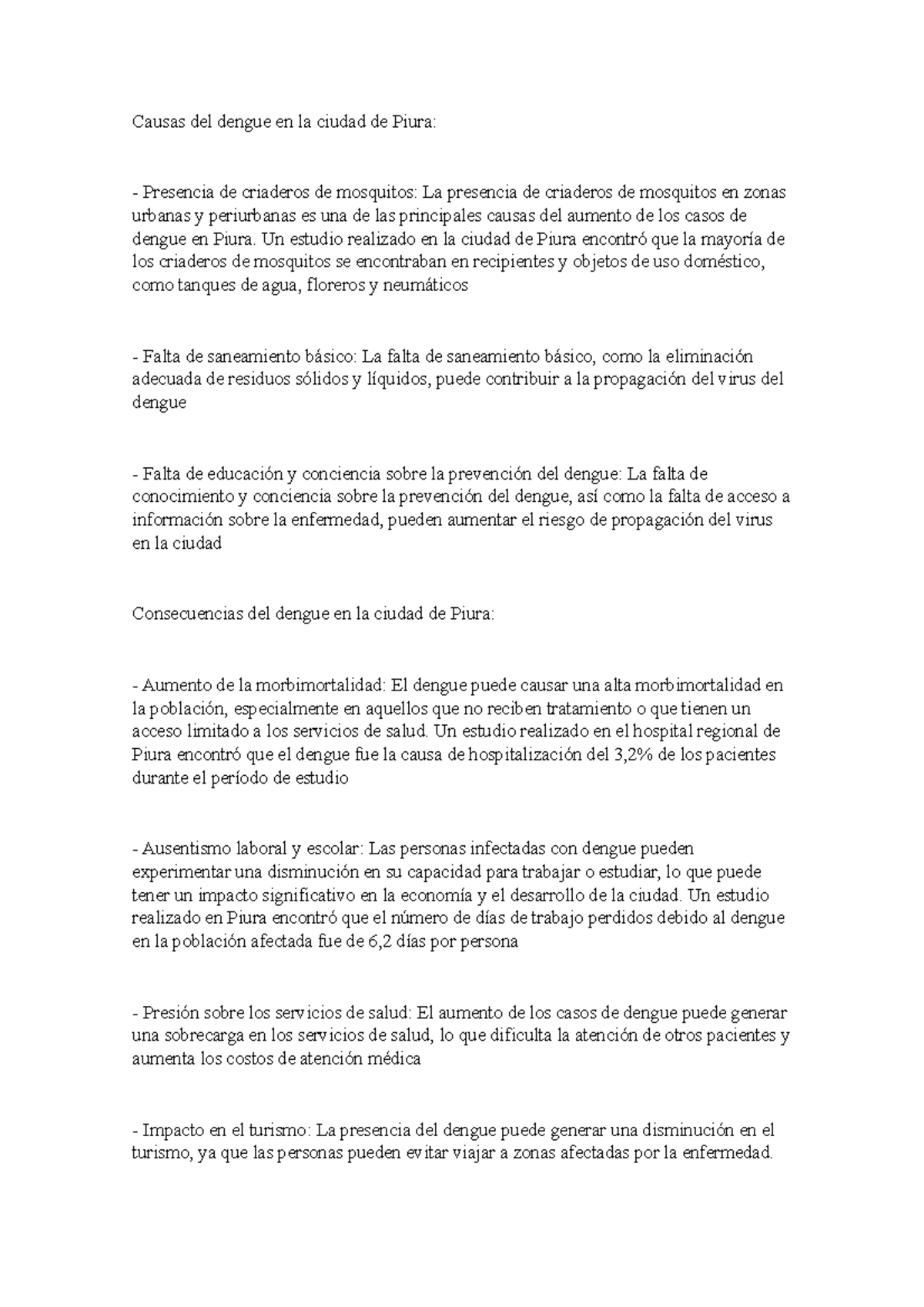 Causas y concecuencias en la cuidad de piura 2 - Causas del dengue en ...