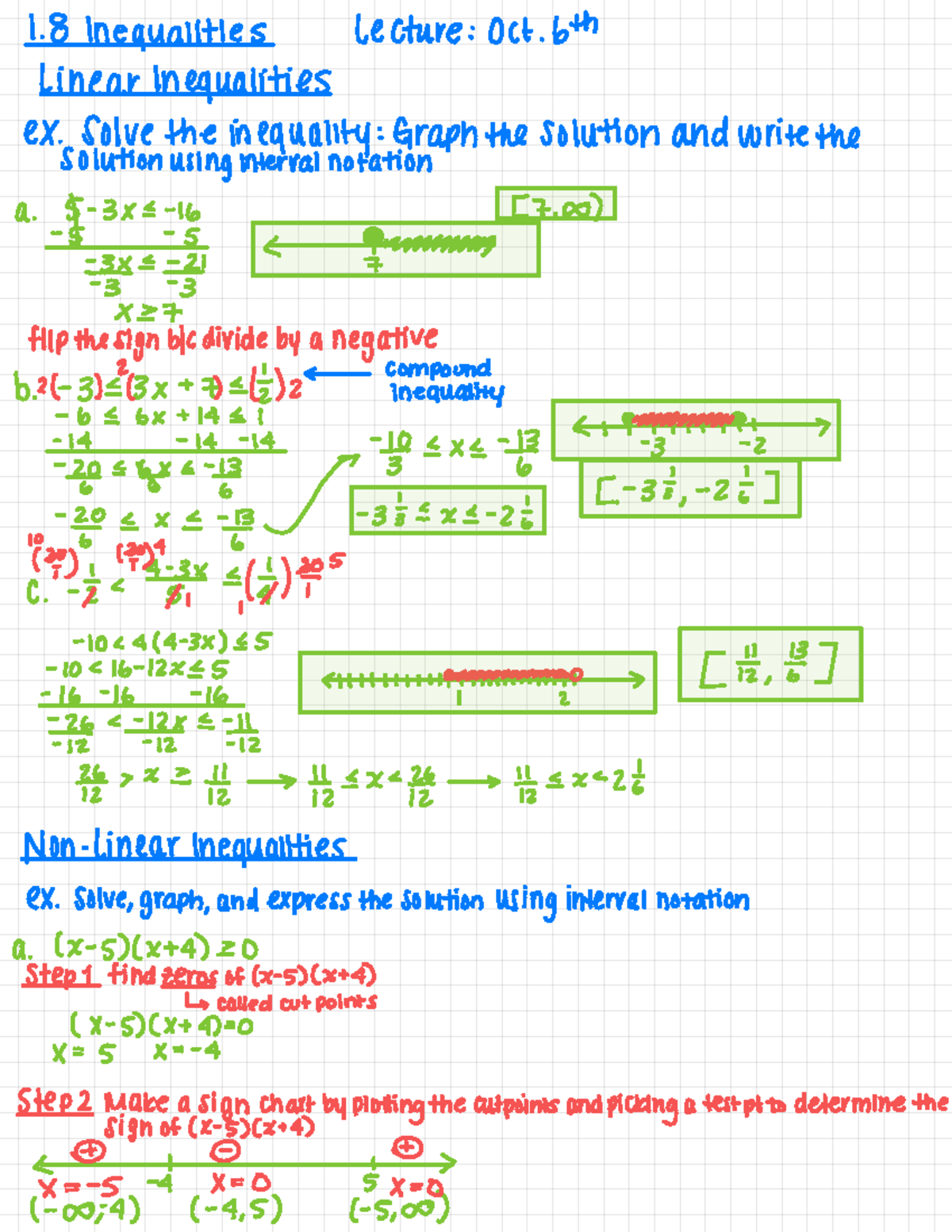 1.8 Solving Inequalities - 1 Inequalities lecture : Oct _ 6th Linear ...