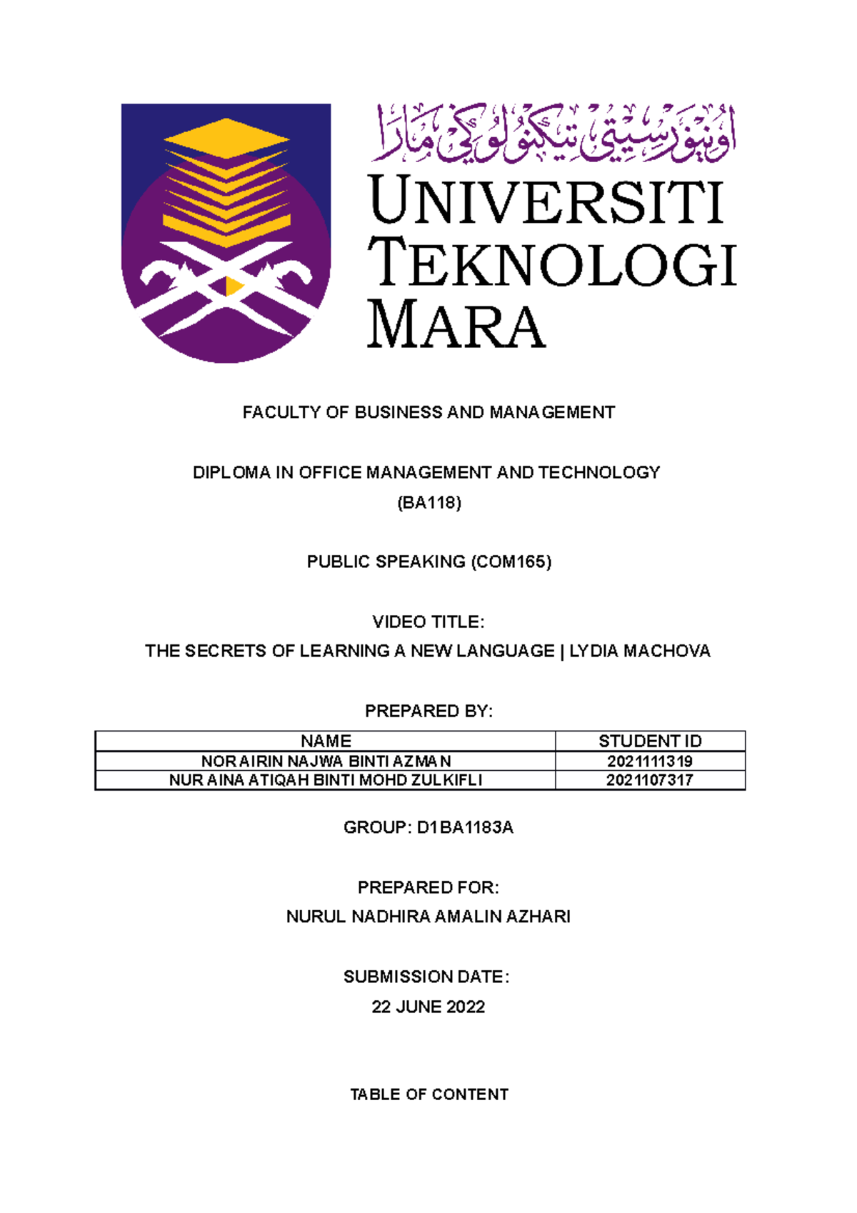 CASE Study COM165 - FACULTY OF BUSINESS AND MANAGEMENT DIPLOMA IN OFFICE MANAGEMENT AND ...
