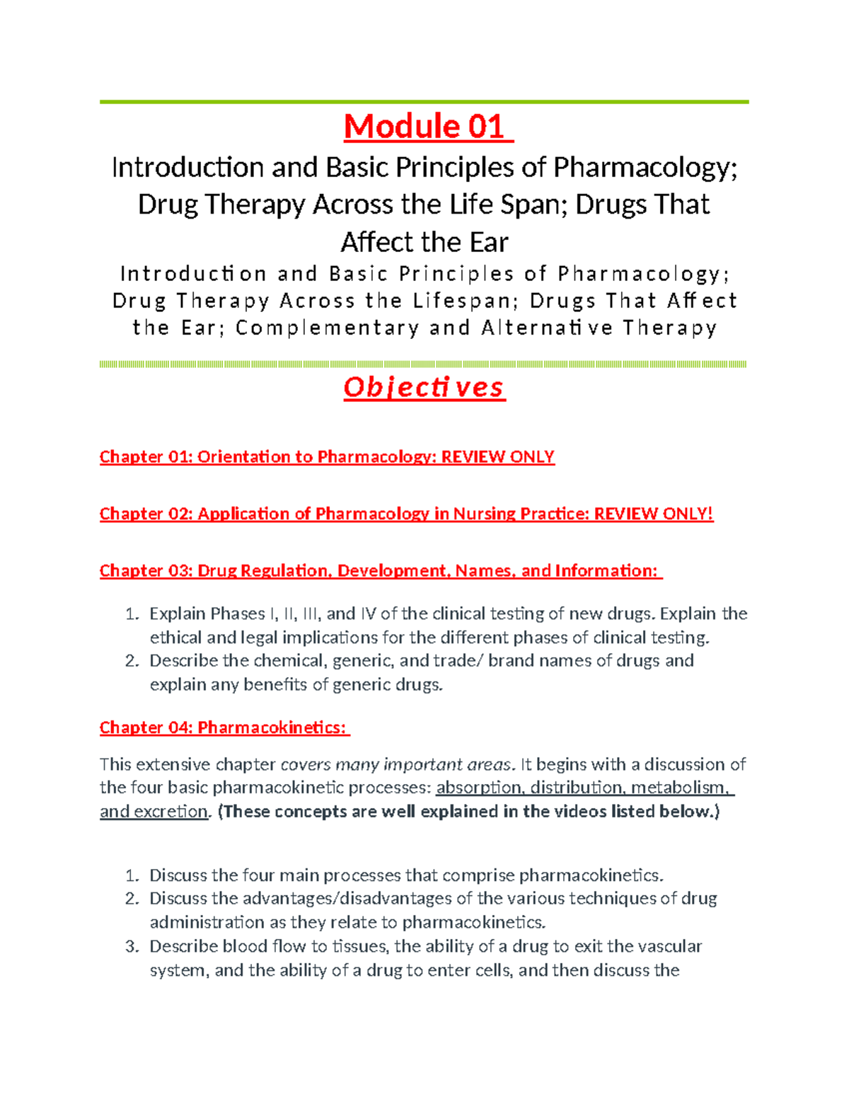 Module 01 Pharm - Module 01 Introduction and Basic Principles of ...