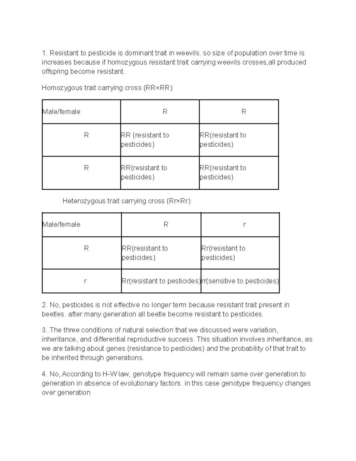 Bio assignment beetles - Resistant to pesticide is dominant trait in ...