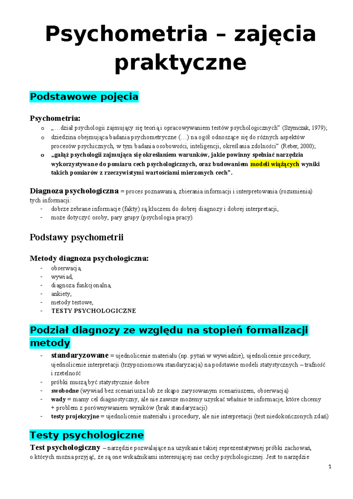 Psychometria-zajęcia-praktyczne - Psychometria – zajęcia praktyczne ...