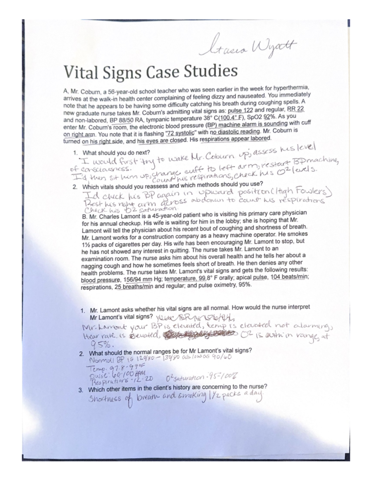 Vital Signs Case Studies - NURS 1010 - Studocu
