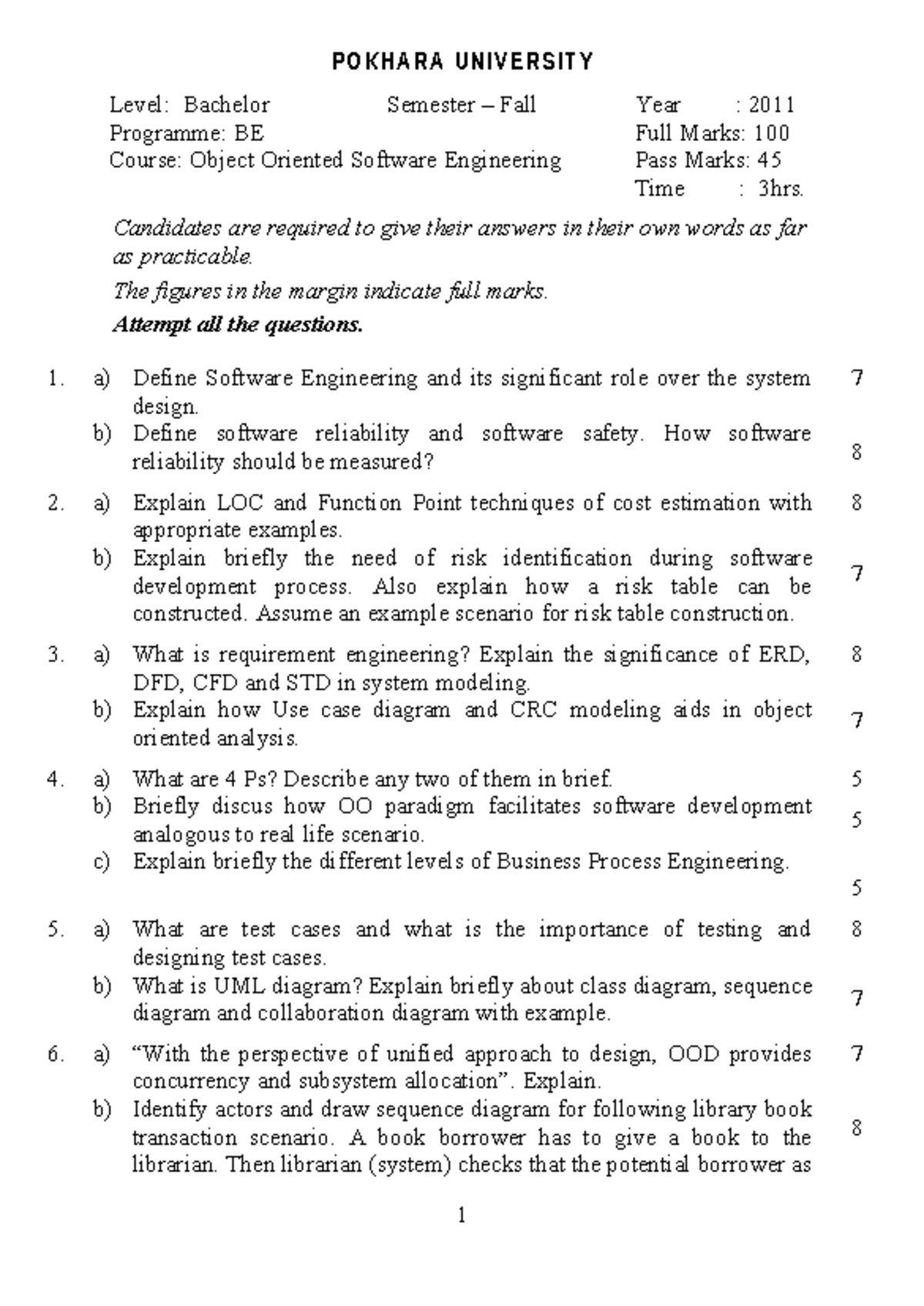 Object Oriented Software Engineering Candidates Are Required To Give Their Answers In Their 