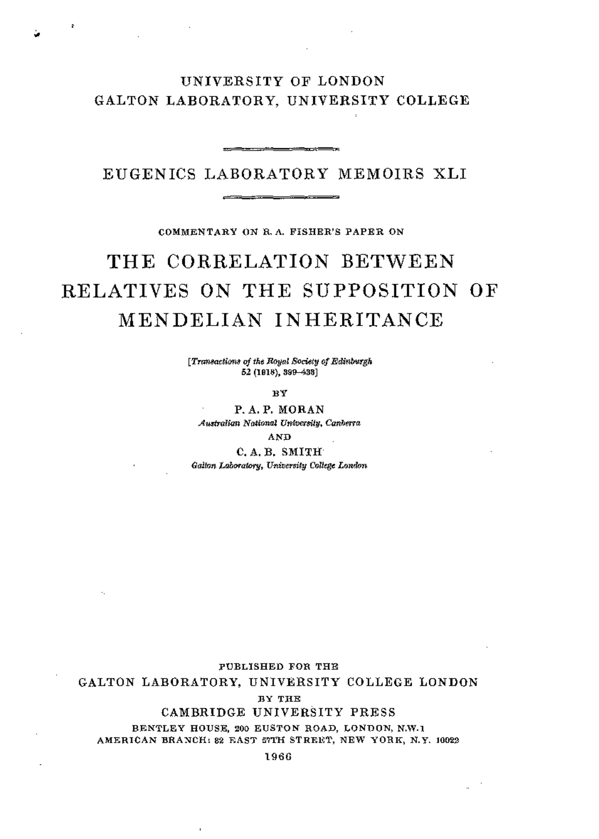 Artículo Fisher Varianza (Inventor) - UNIVERSITY OF LONDON GALTON ...