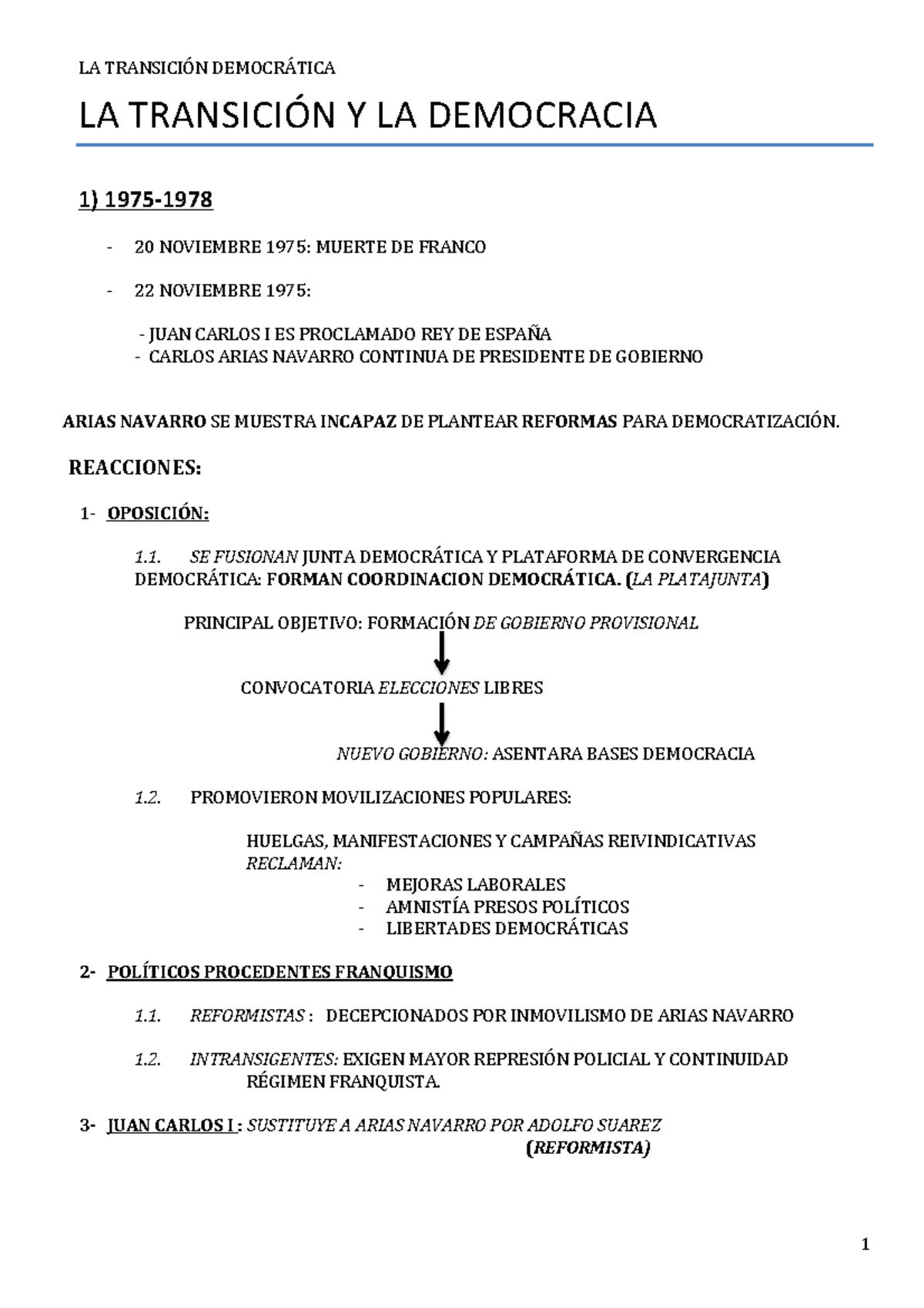 12 tema 17 Transicion y democracia - LA TRANSICIÓN Y LA DEMOCRACIA 1 ...