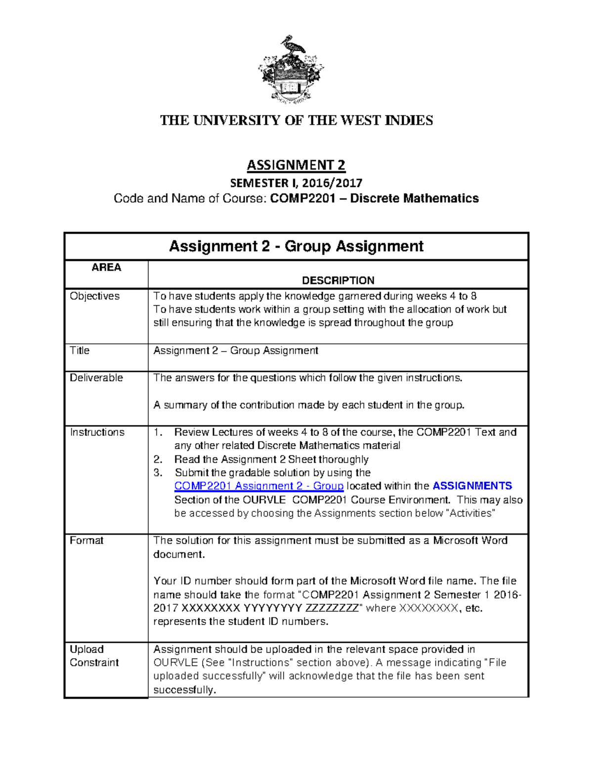 COMP2201 Assignment 2 - Sem 1 2016-2017 - Solution - THE UNIVERSITY OF THE WEST INDIES ...